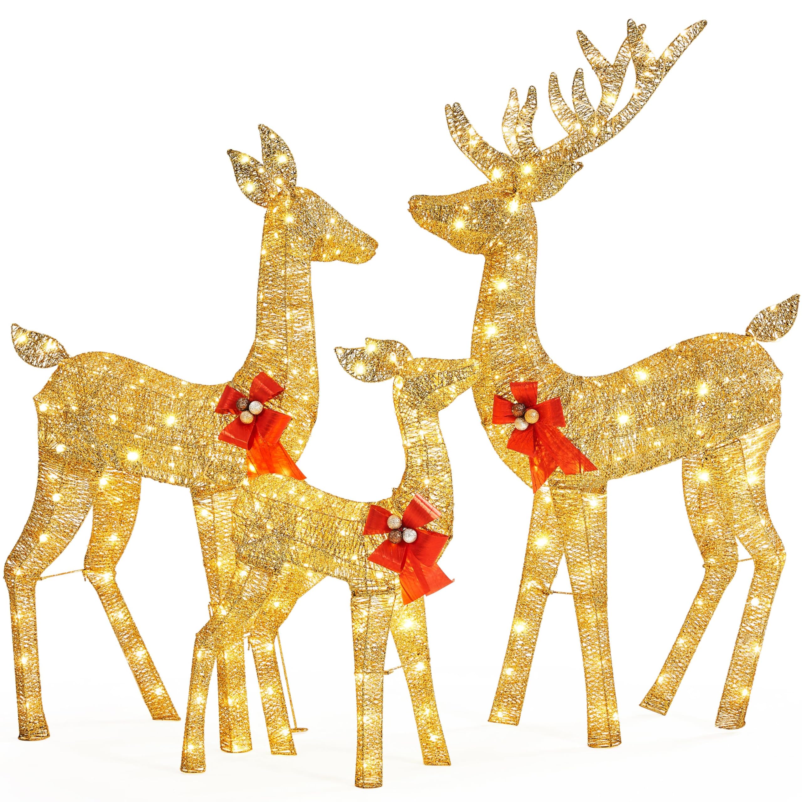 Yaheetech 3-Piece Lighted Christmas Reindeer Family, Pre-Lit Outdoor ...