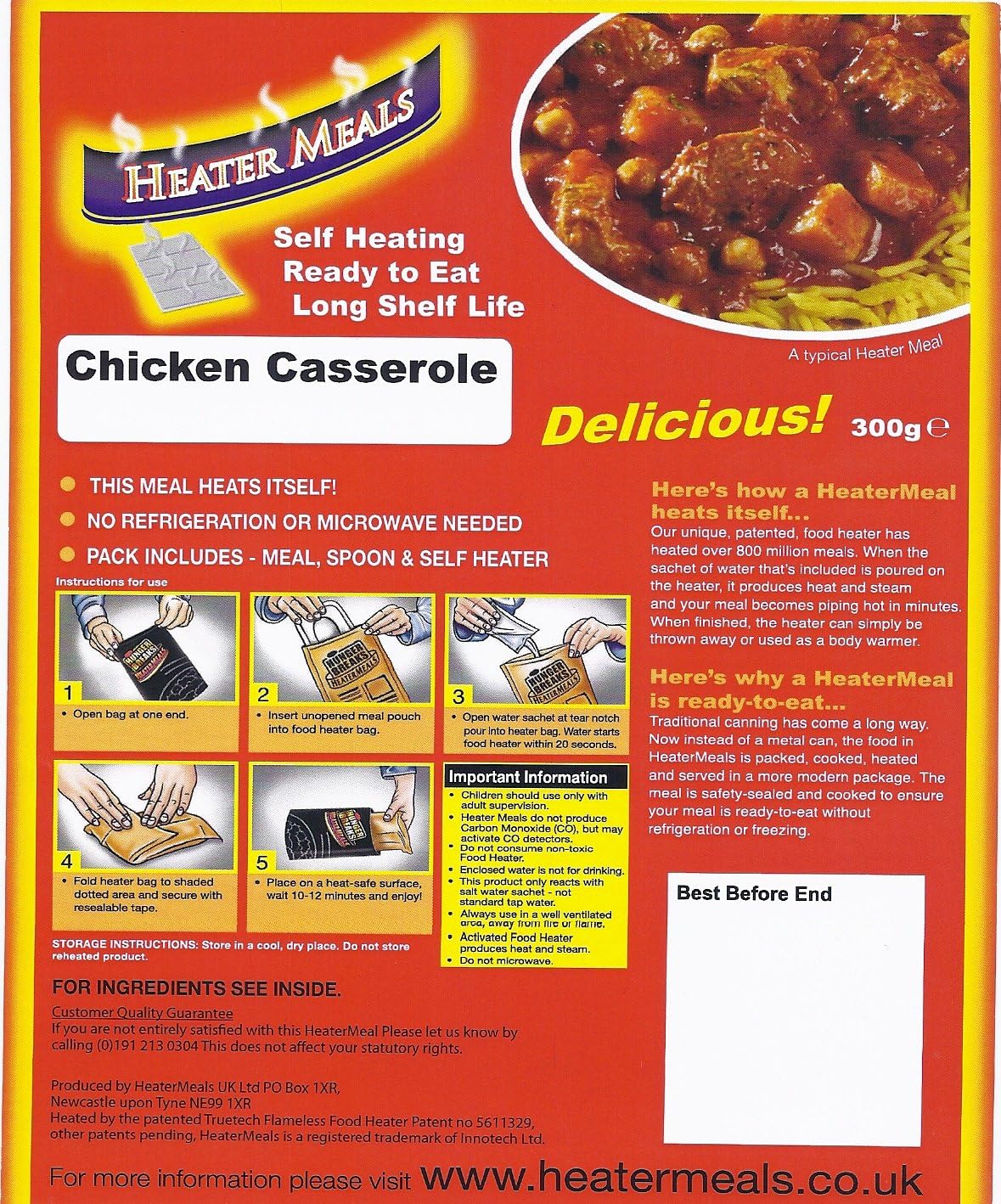 Amazon.com: HALAL Chicken Casserole - Self Heating Heater Meal - Pack of 6