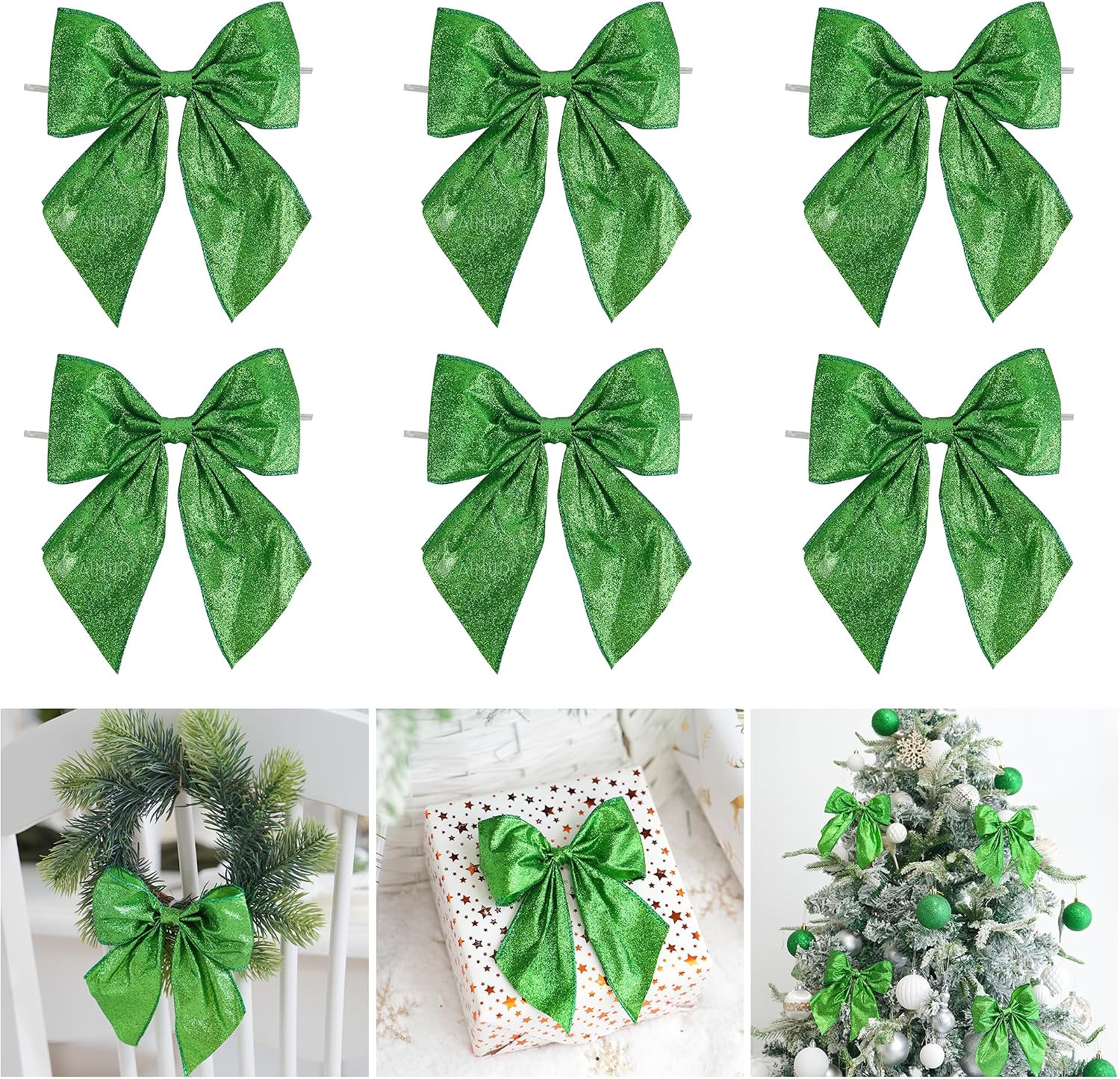Amazon.com: AIMUDI Lime Green Glitter Wired Ribbon Bows with Twist Tie ...