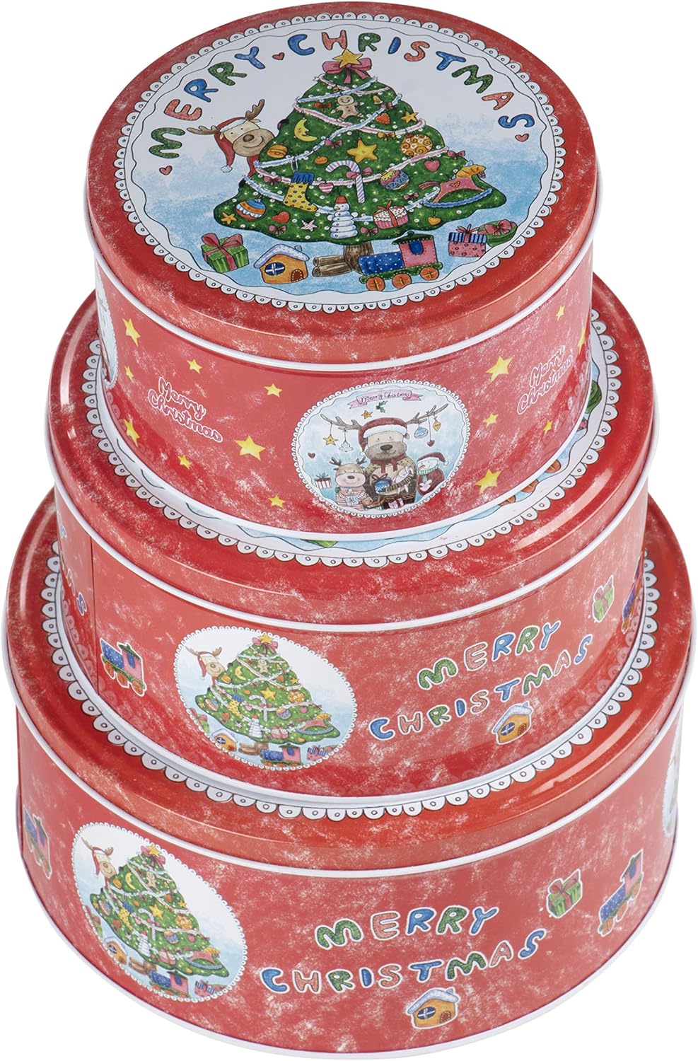 Amazon.com: Christmas Nesting Cake Tins - 3-Set Round Nested Cookie ...