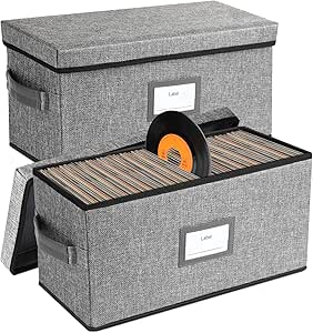 Amazon.com: 12-Inch Vinyl Record Storage Boxes with Lids and Handles ...