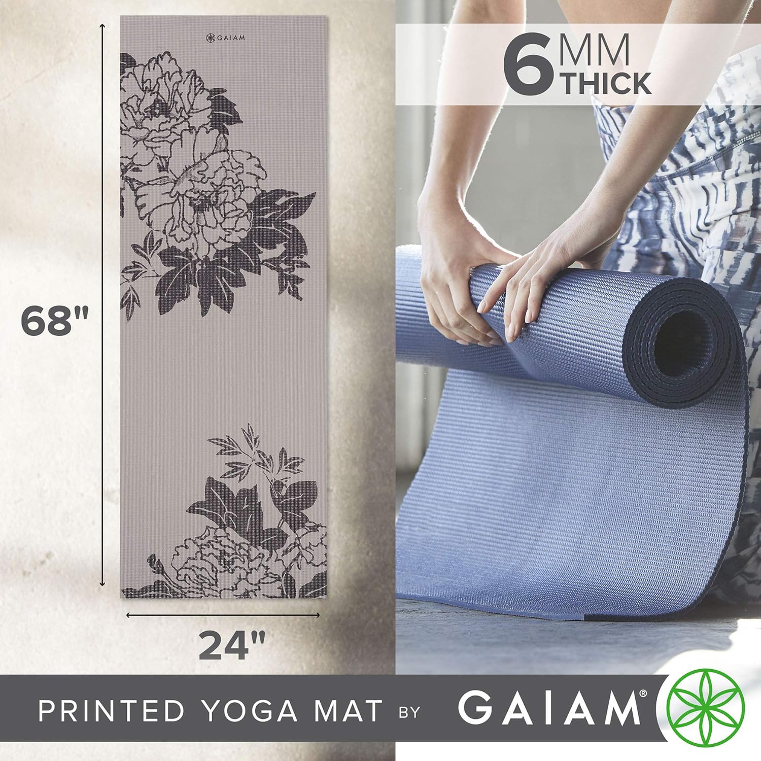 Gaiam Yoga Mat - Premium 6mm Print Extra Thick Non Slip Exercise ...