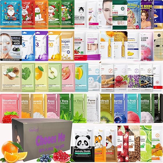 Amazon.com : Meleell 55 Pack Collagen Face Masks Skincare Bulk,Sheet ...