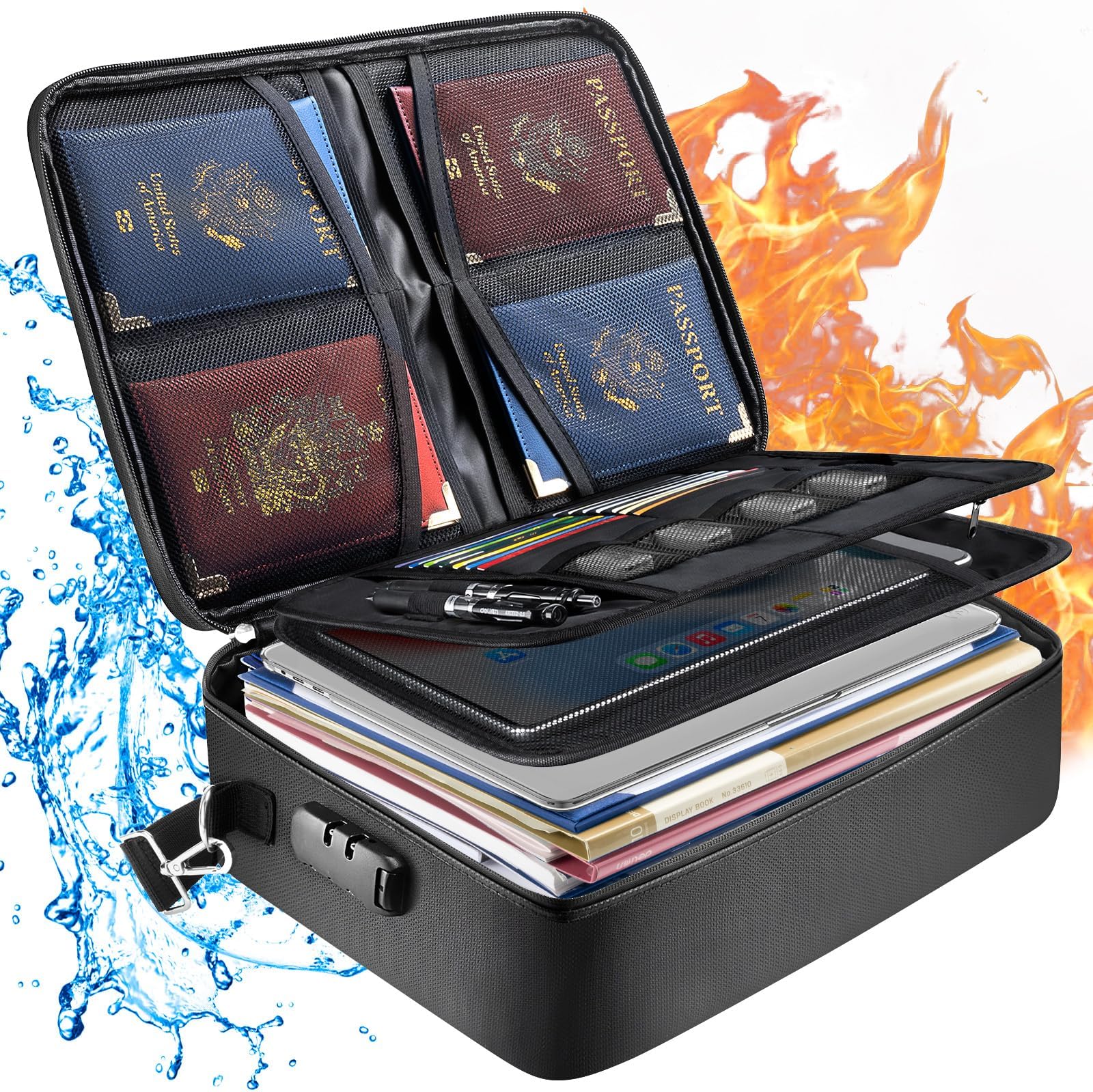 Amazon.com: BALEINE Fireproof Document Bag with Lock, Portable ...