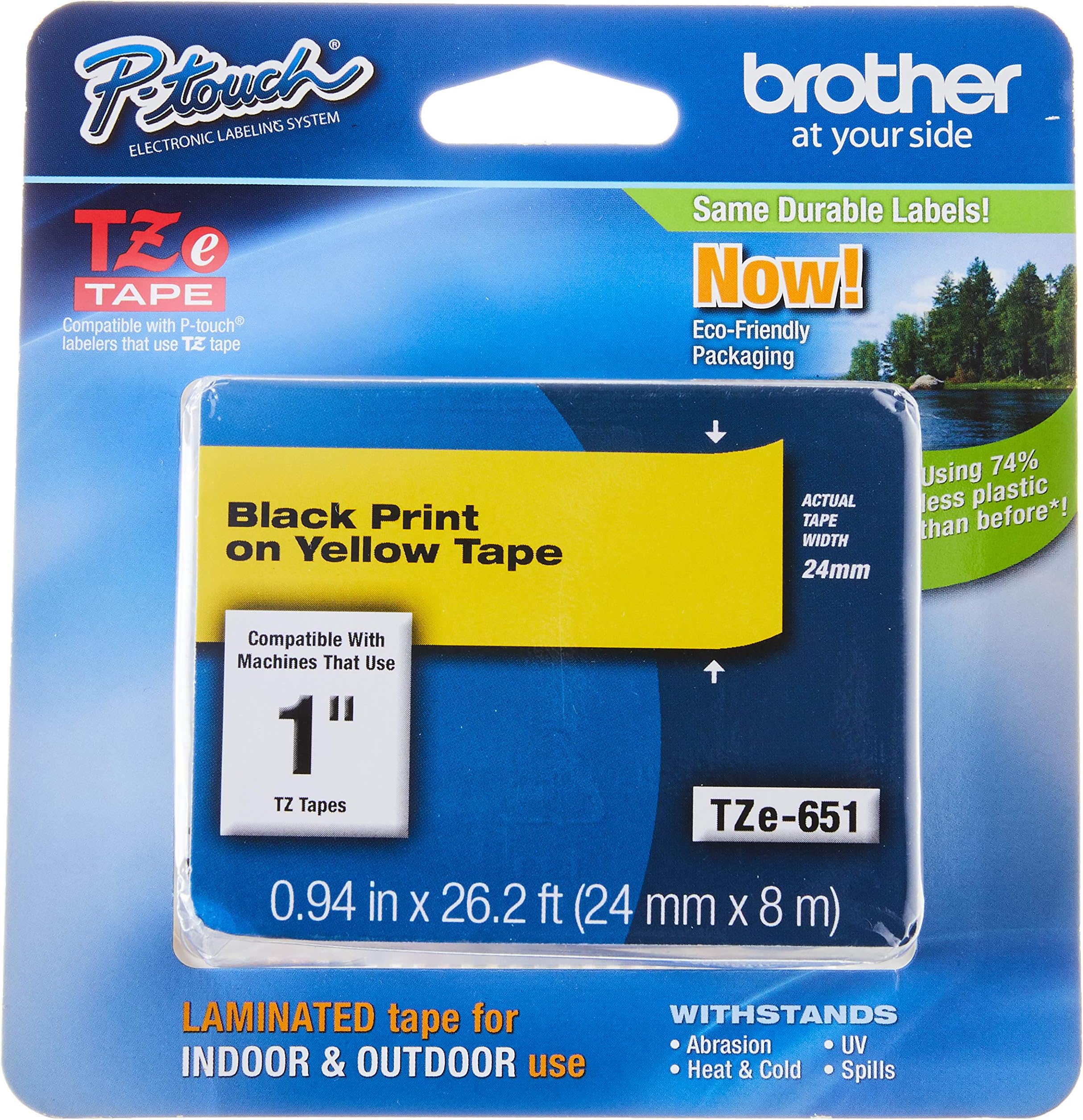 Brother TZe-651 Labelling Tape Cassette, Black on Yellow, 24 mm (W) x 8 ...