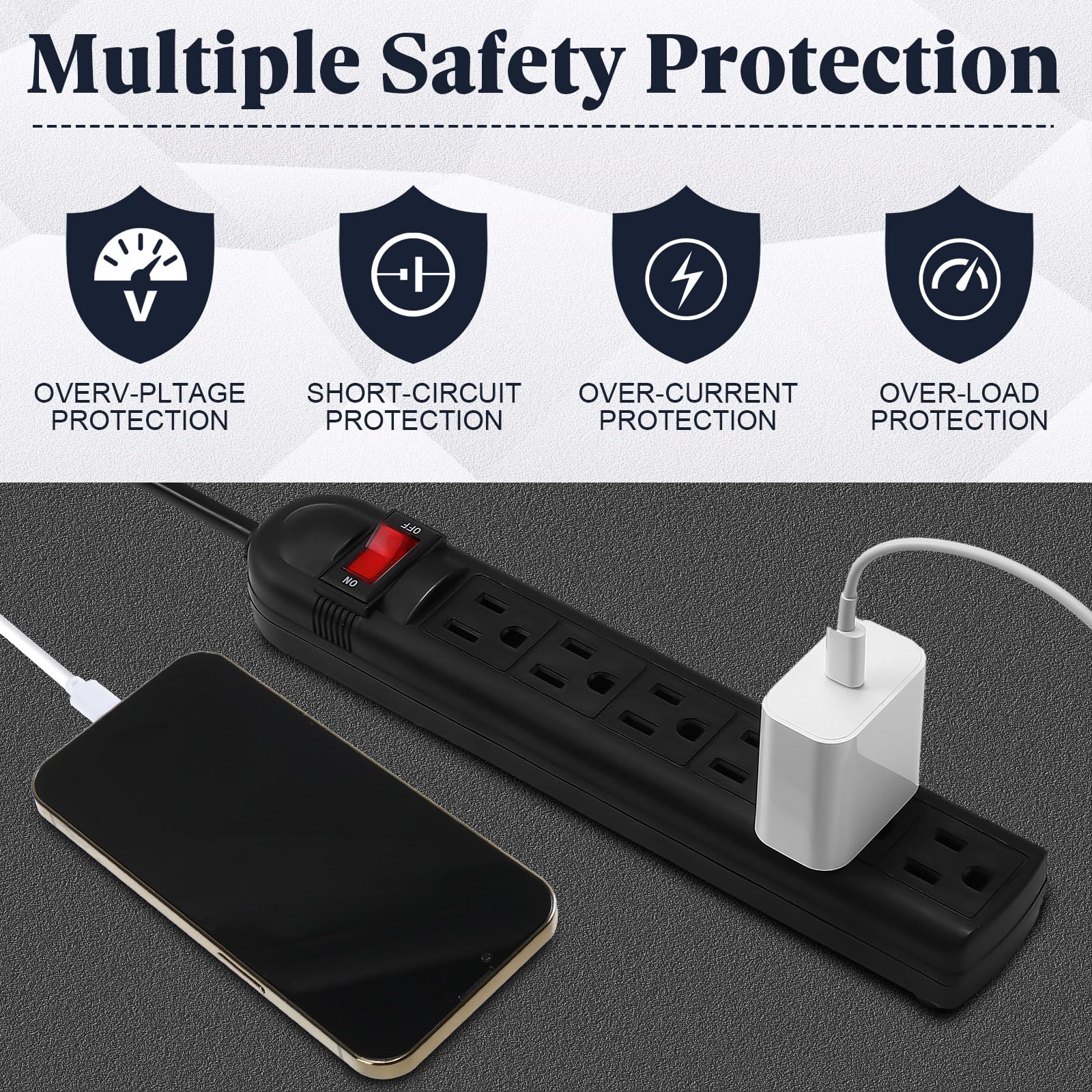 Snapklik.com : Copkim 3 Pack 6 Outlet Power Strip Surge Protector 4 Ft ...