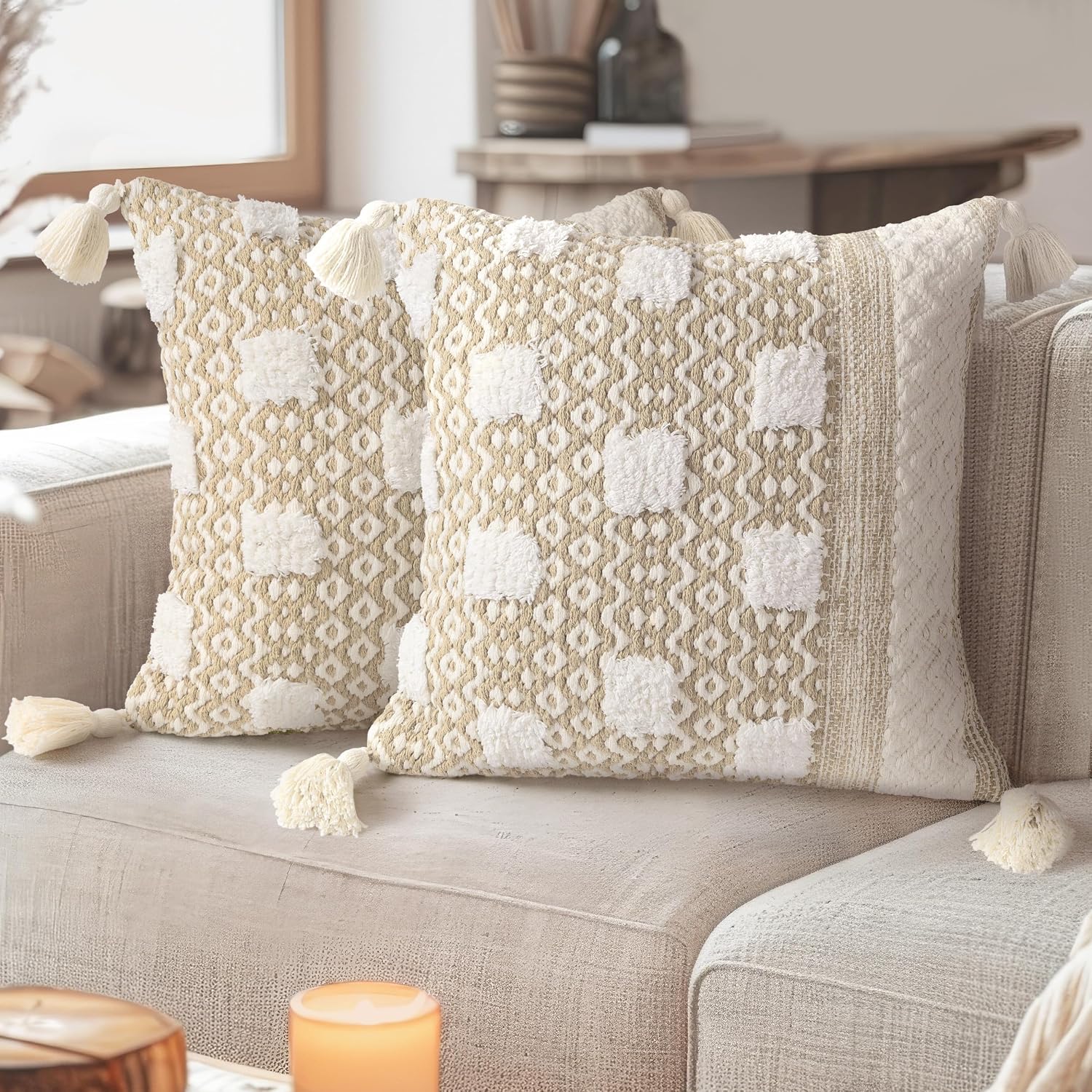 Amazon.com: AELS Boho Decorative Throw Pillow Covers with Fringe 18x18 ...