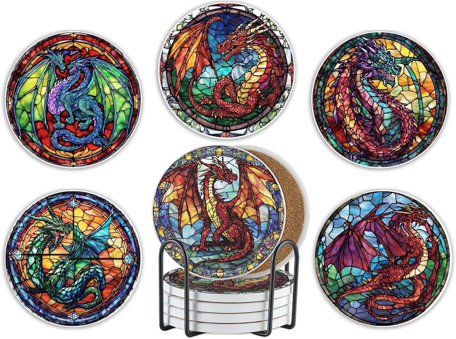 Amazon.com: Onebttl Dragon Lover Gifts - Dragon Theme Coaster Set of 6 ...