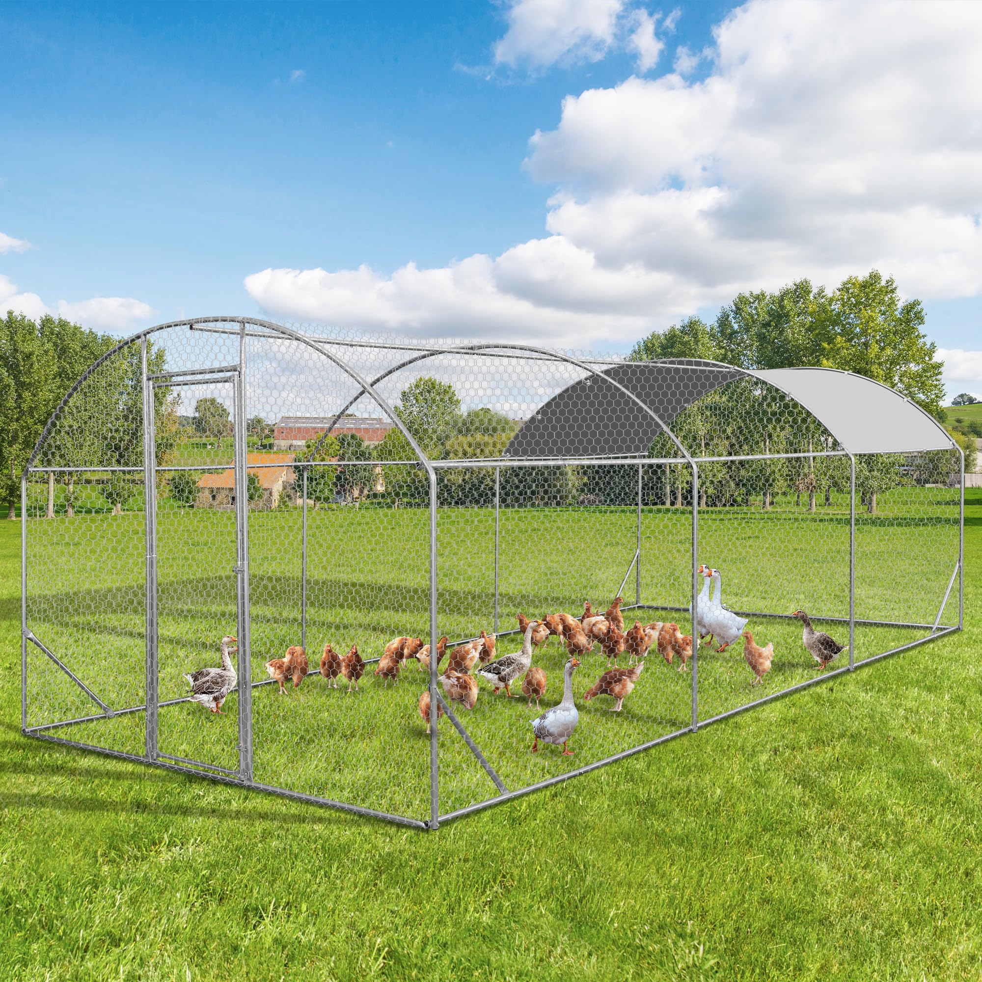 Amazon.com: Large Metal Chicken Coop, Walk-in Chicken Run Pen with ...