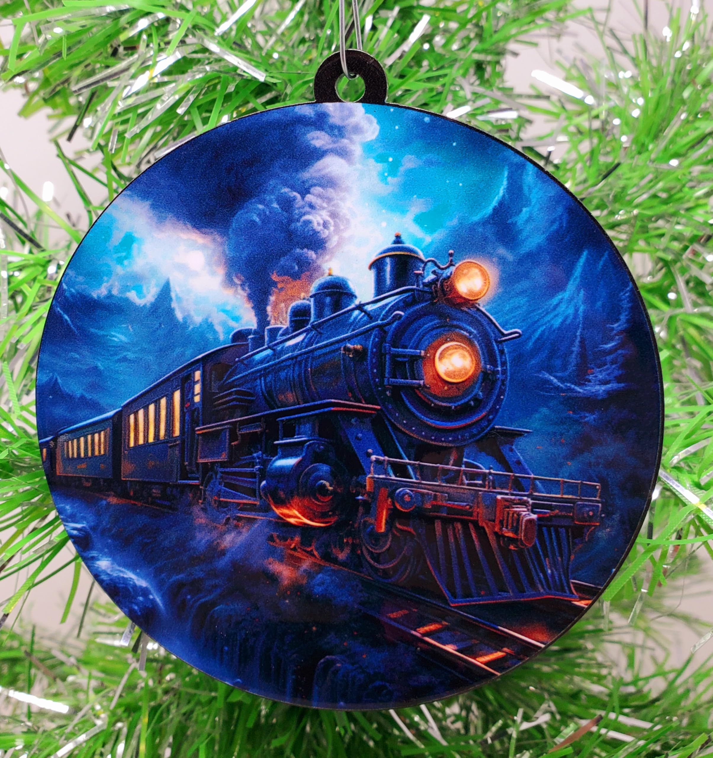 Amazon.com: Train Ornament - Vintage Steam Locomotive Winter Scene ...