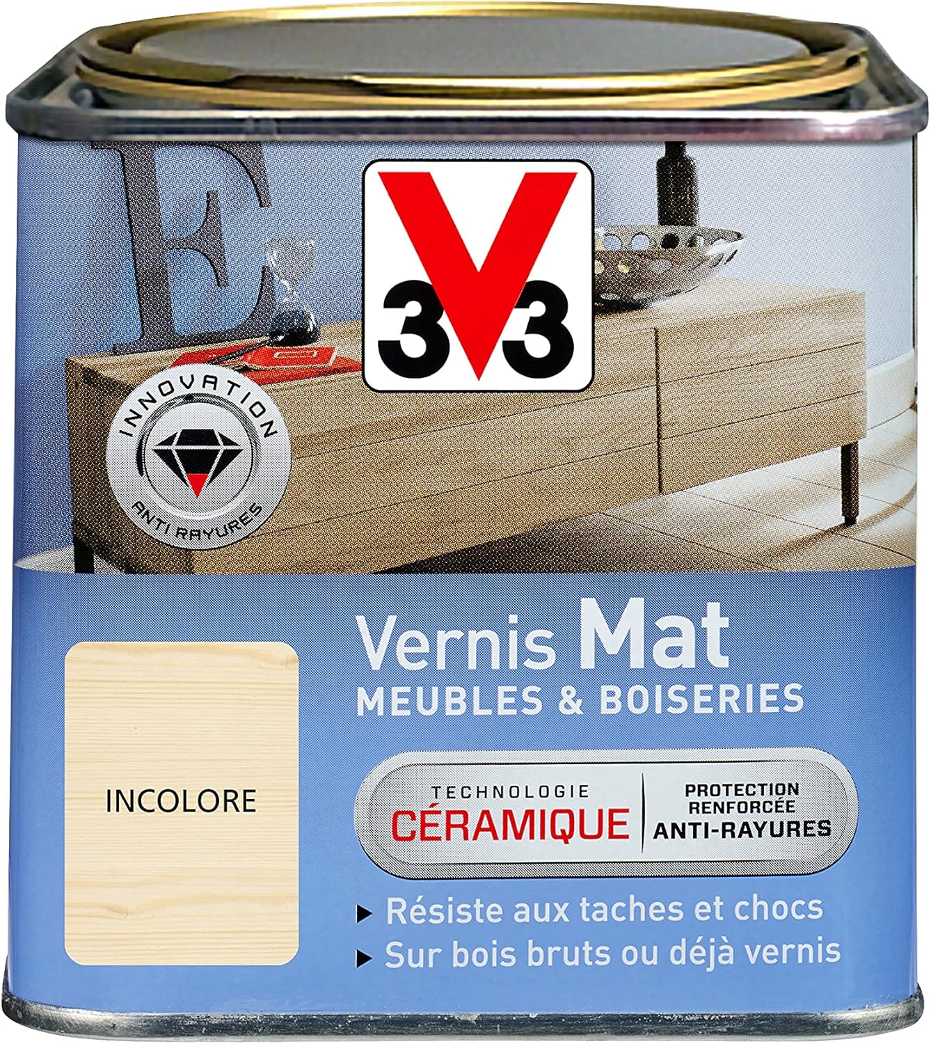 V33 Vernis intérieur Mat meubles & boiseries, Incolore 0,5L : Amazon.fr ...