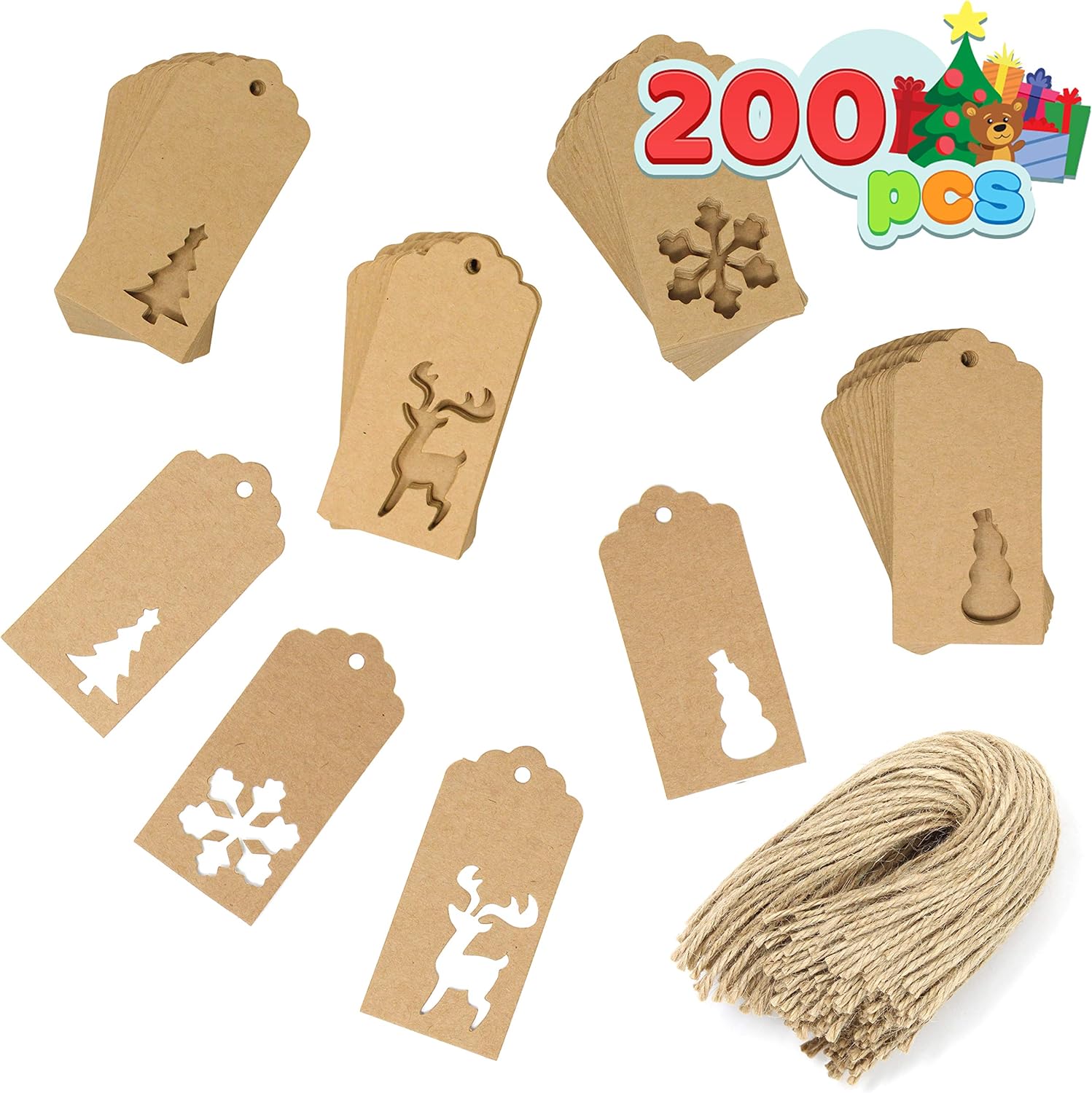 JOYIN 200 Pcs Assorted Kraft Paper Gift Tags Original Color For joyin-200-pcs-assorted-kraft-paper-gift-tags-original-color-for
