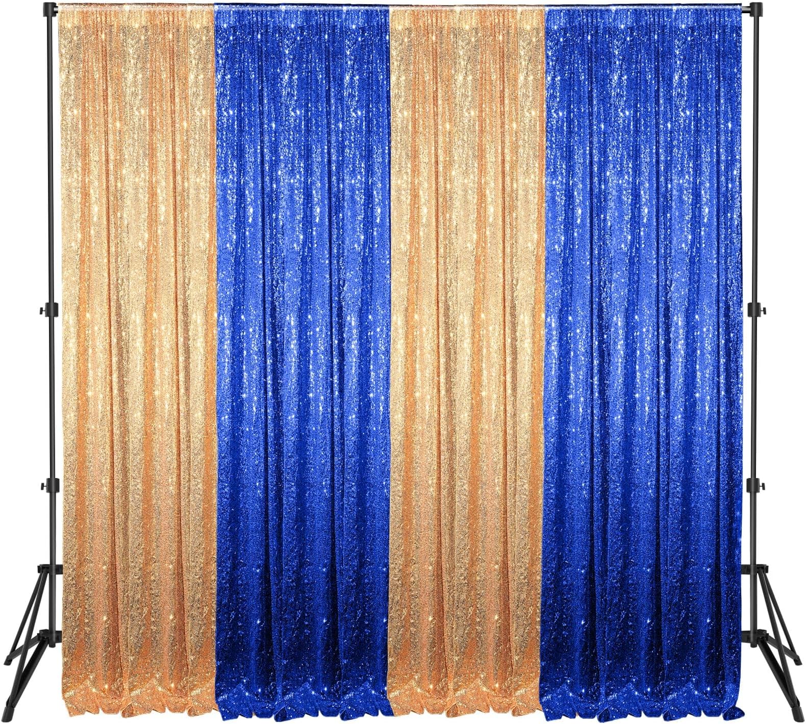 Amazon.com : 4 Panels 2 x 8 ft Blue and Gold Sequin Backdrop Curtain ...
