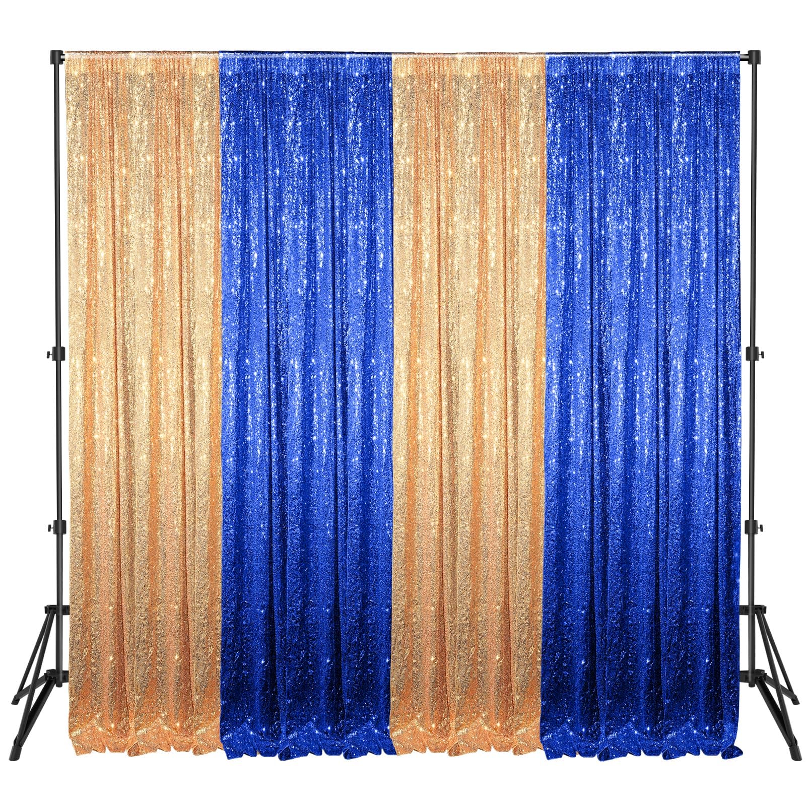 Amazon.com : 4 Panels 2 x 8 ft Blue and Gold Sequin Backdrop Curtain ...