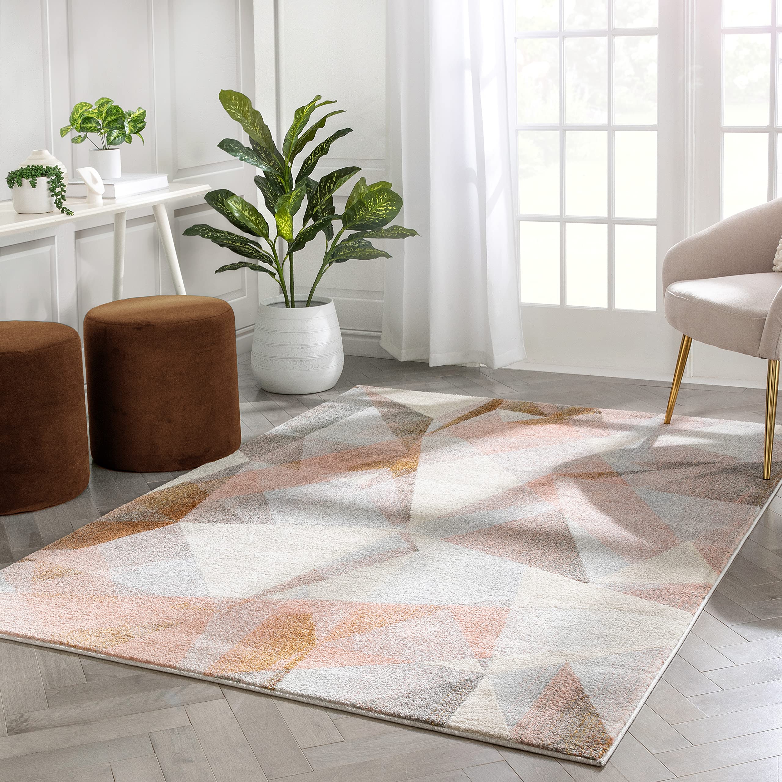 Well Woven Barra Blush Pink Multi-Color Modern Geometric Triangle ...