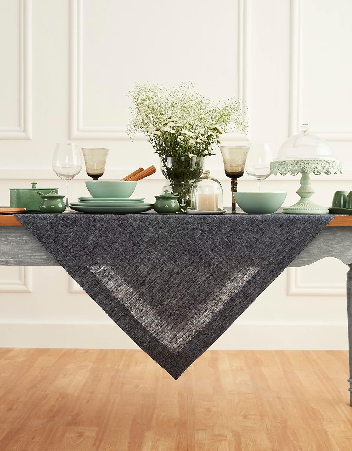 Amazon.com: Solino Home Square Linen Tablecloth Charcoal Grey – 100% ...