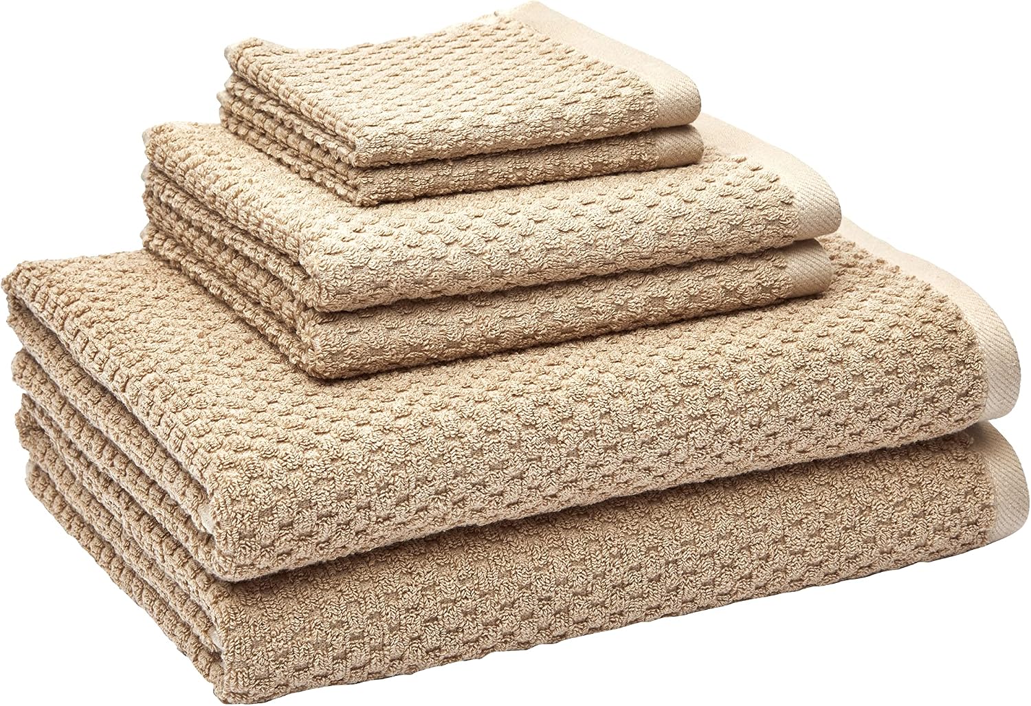 Amazon Basics Odour-Resistant, Textured Bath Towel Set, 6 Pieces, Beige ...
