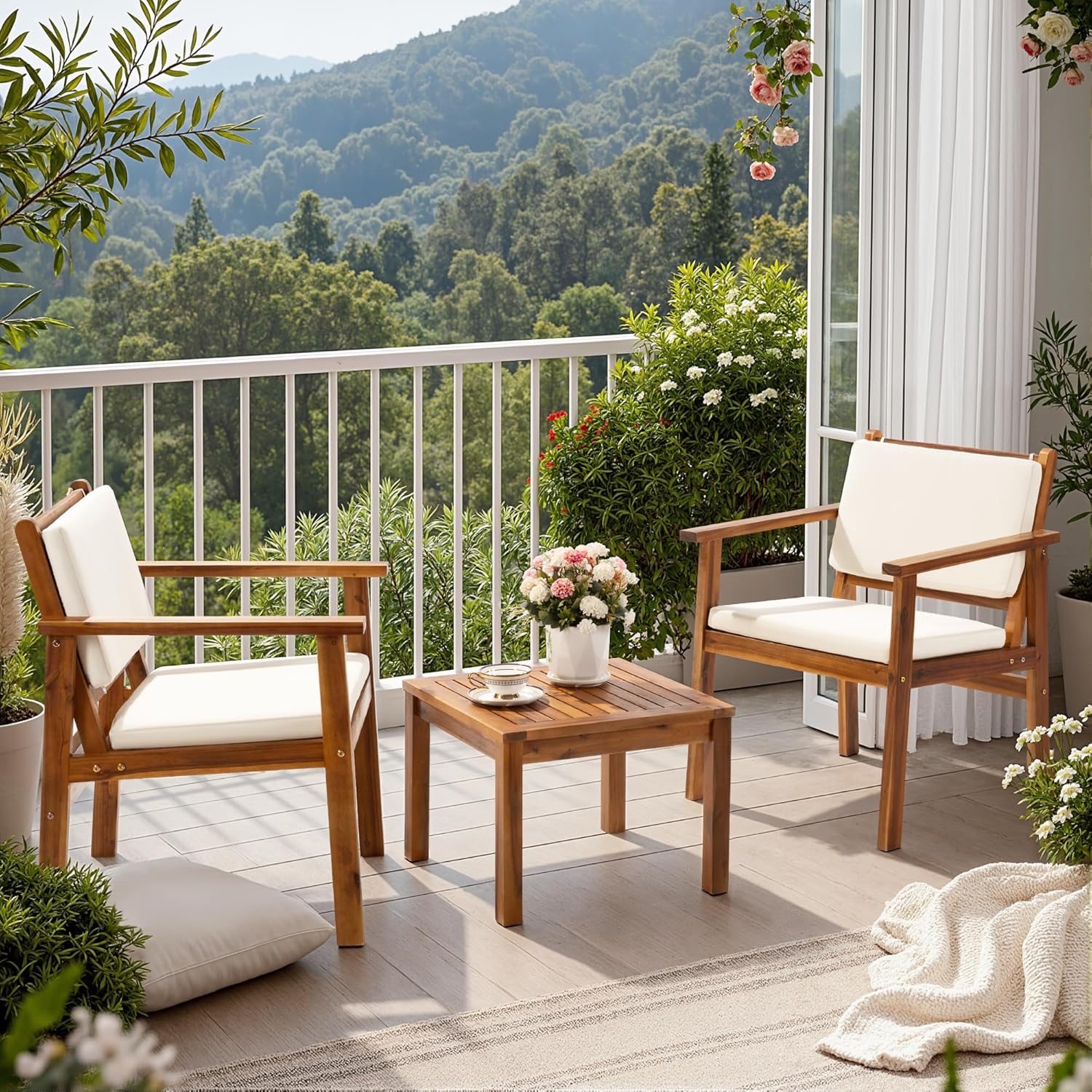 Amazon.com: Flamaker Patio Chairs 3 Piece Acacia Wood Patio Furniture ...