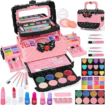 Amazon.com: 54 Pcs Kids Makeup Kit for Girls, Princess Real Washable ...