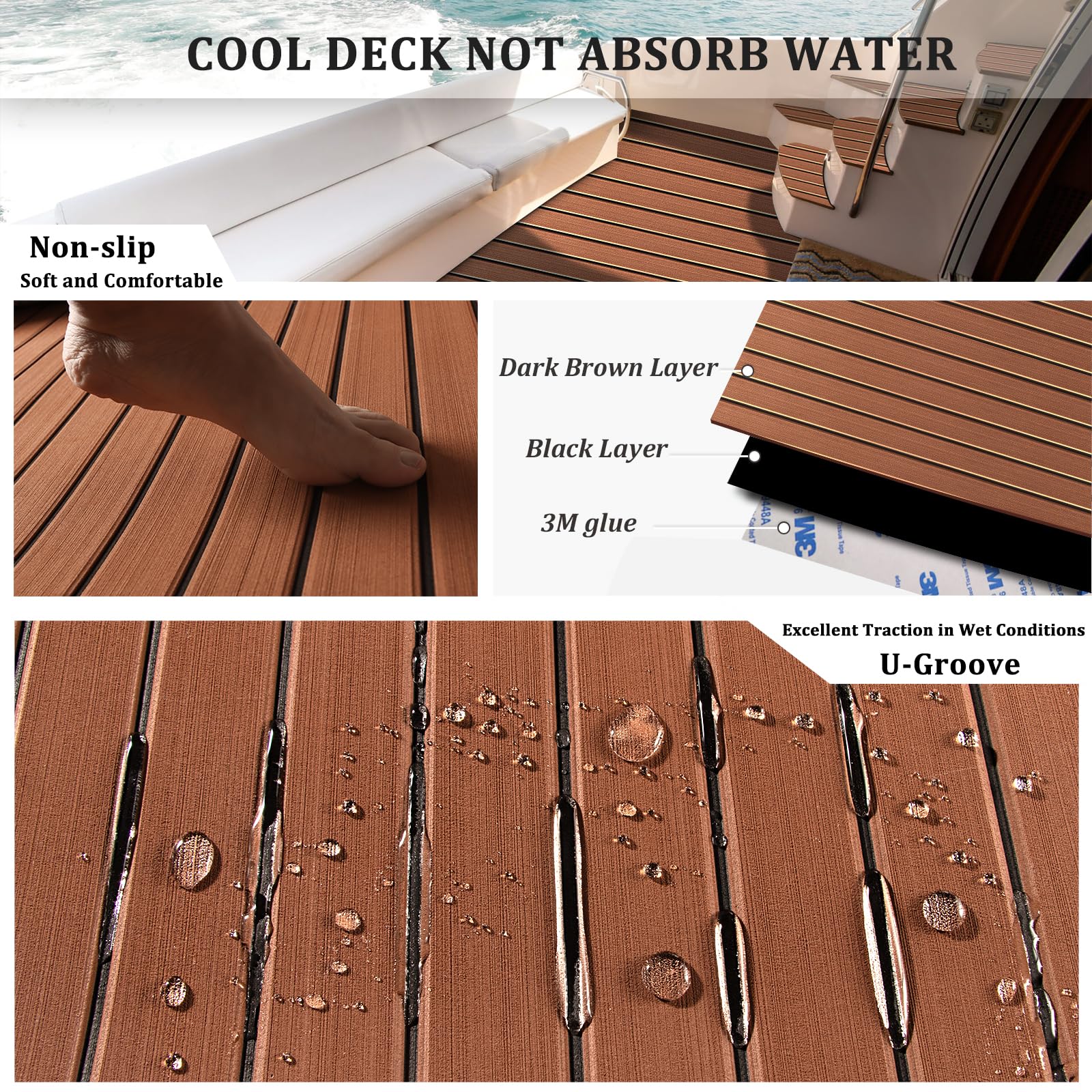 EVA Foam Boat Flooring with 3M Self-Adhesive Backing DIY Boats Decking ...