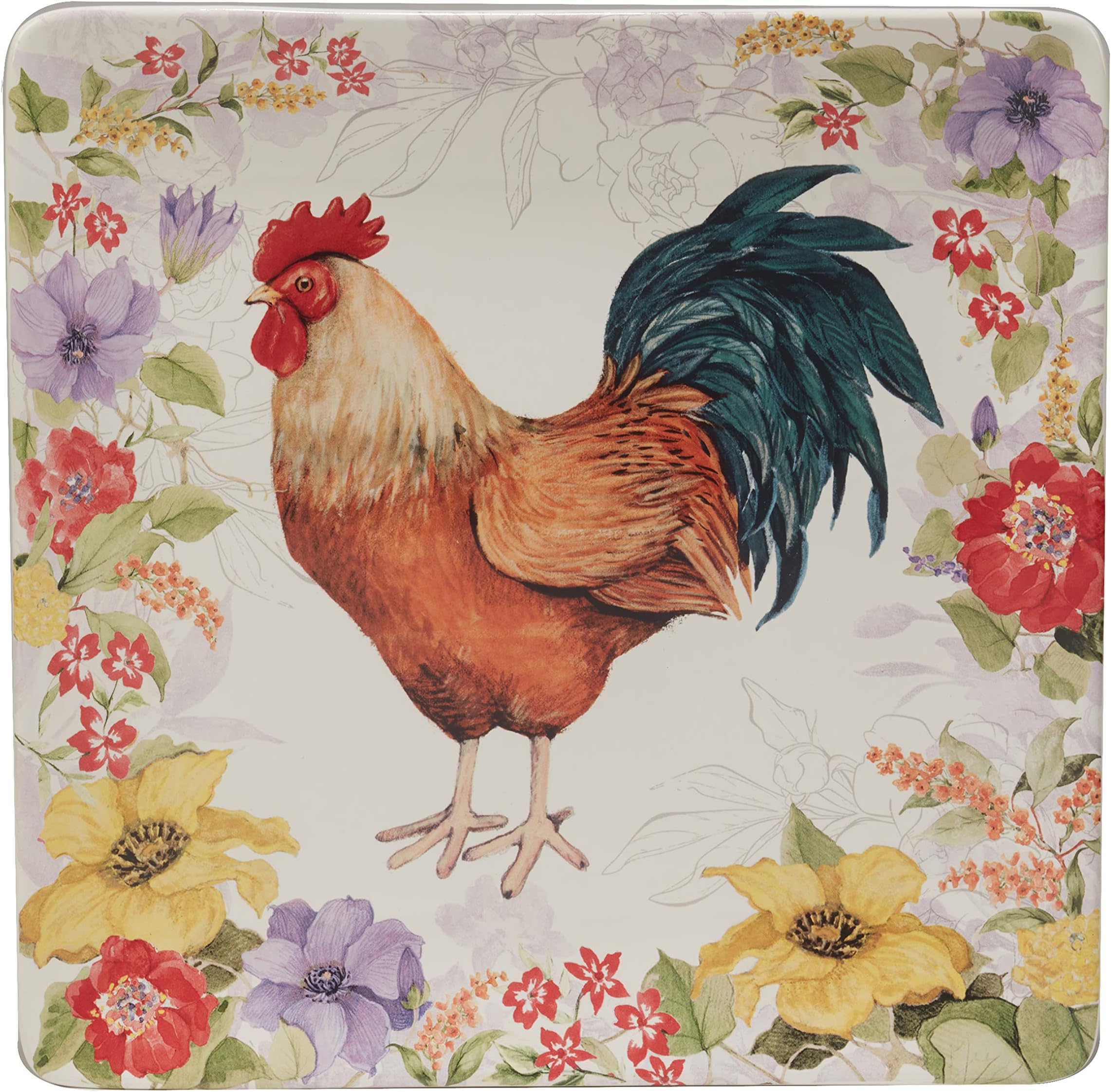 Amazon.com | Certified International Floral Rooster Square Platter 12.5 ...