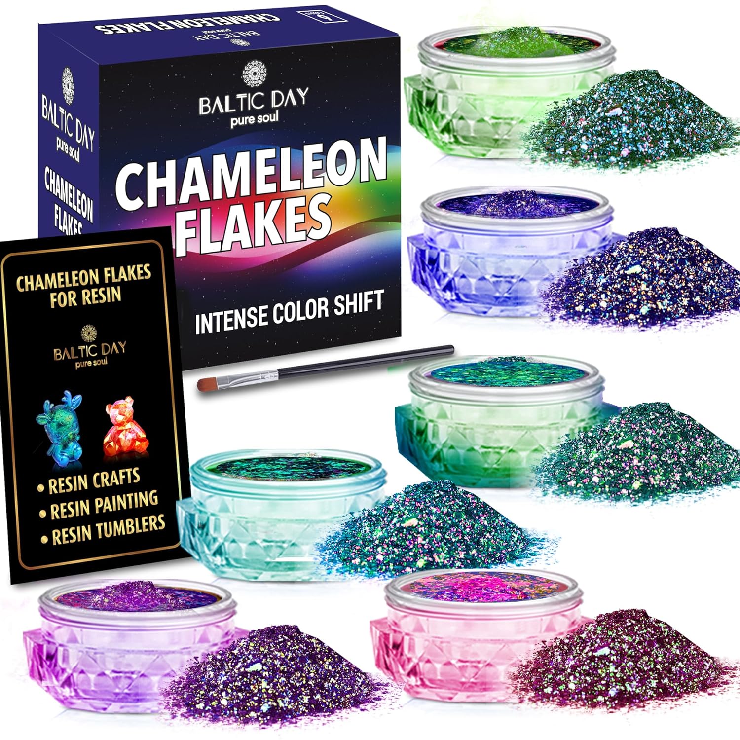 Amazon.com: BALTIC DAY - 6 Chameleon Flakes - Chameleon Flakes for Resin - Color Shift Mica ...