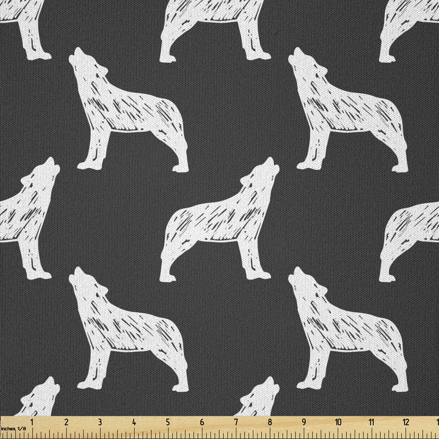 Buy Lunarable Crying Wolf Fabric by The Yard, Sketch Style Hand Drawn ...