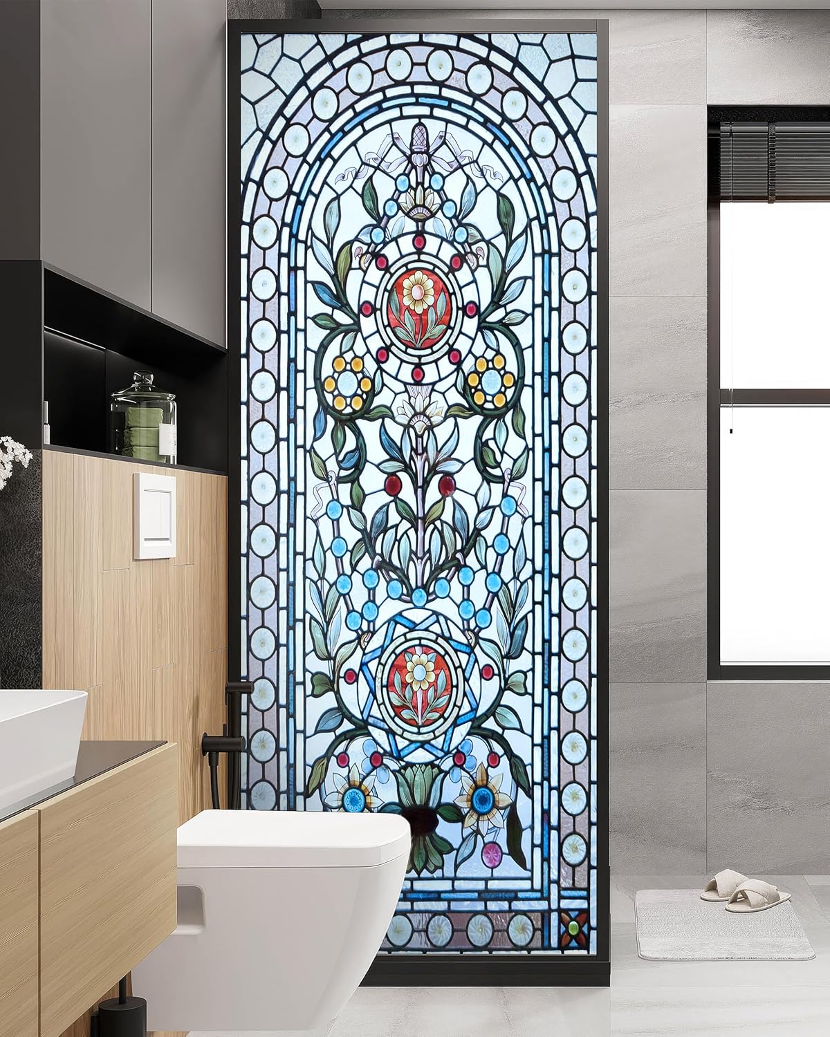 Amazon.com: FLFK Door Wallpaper Sticker - Colored Window Pattern,Peel ...