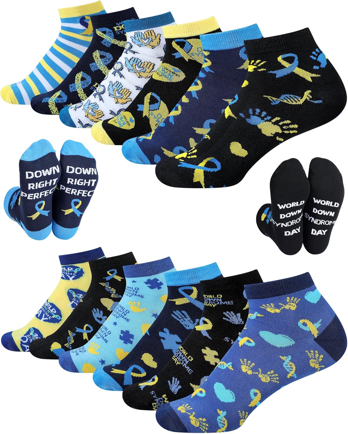 Amazon.com: 12 Pairs Down Syndrome Awareness Socks Bulk Blue Yellow ...