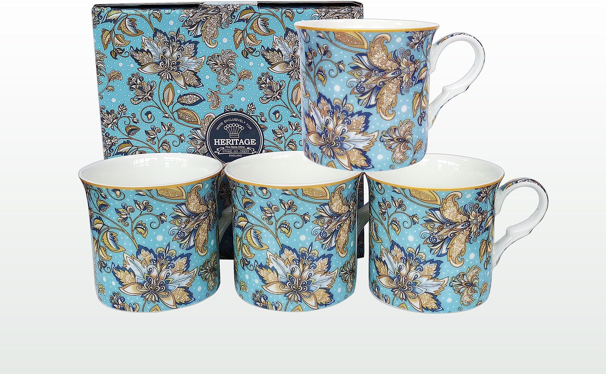 heritage FINE Bone China Set of 4 Mugs Gift Boxed Siam Siam Mugs Free ...