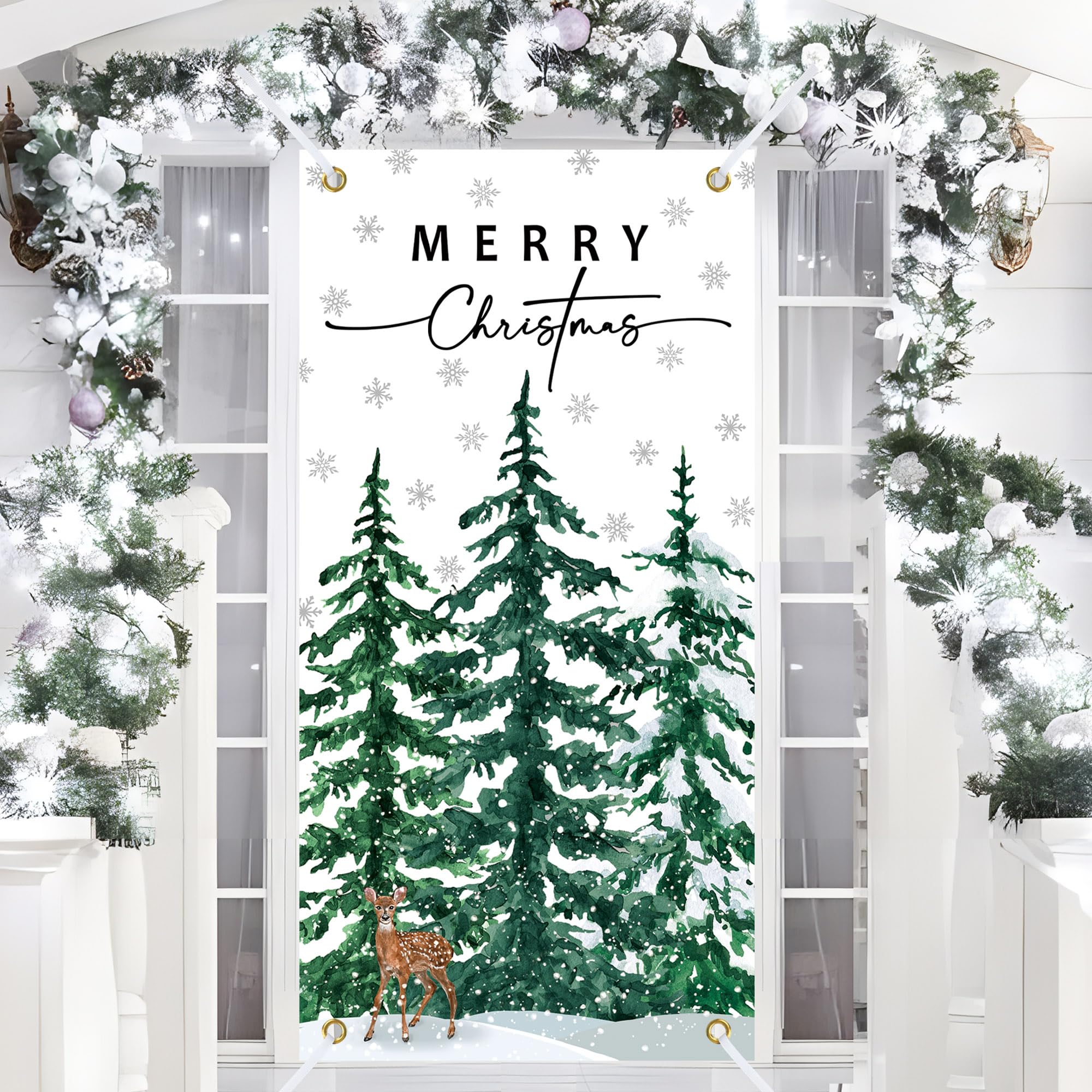 Amazon.com: Christmas Front Door Cover Xmas Tree Door Cover Banner ...