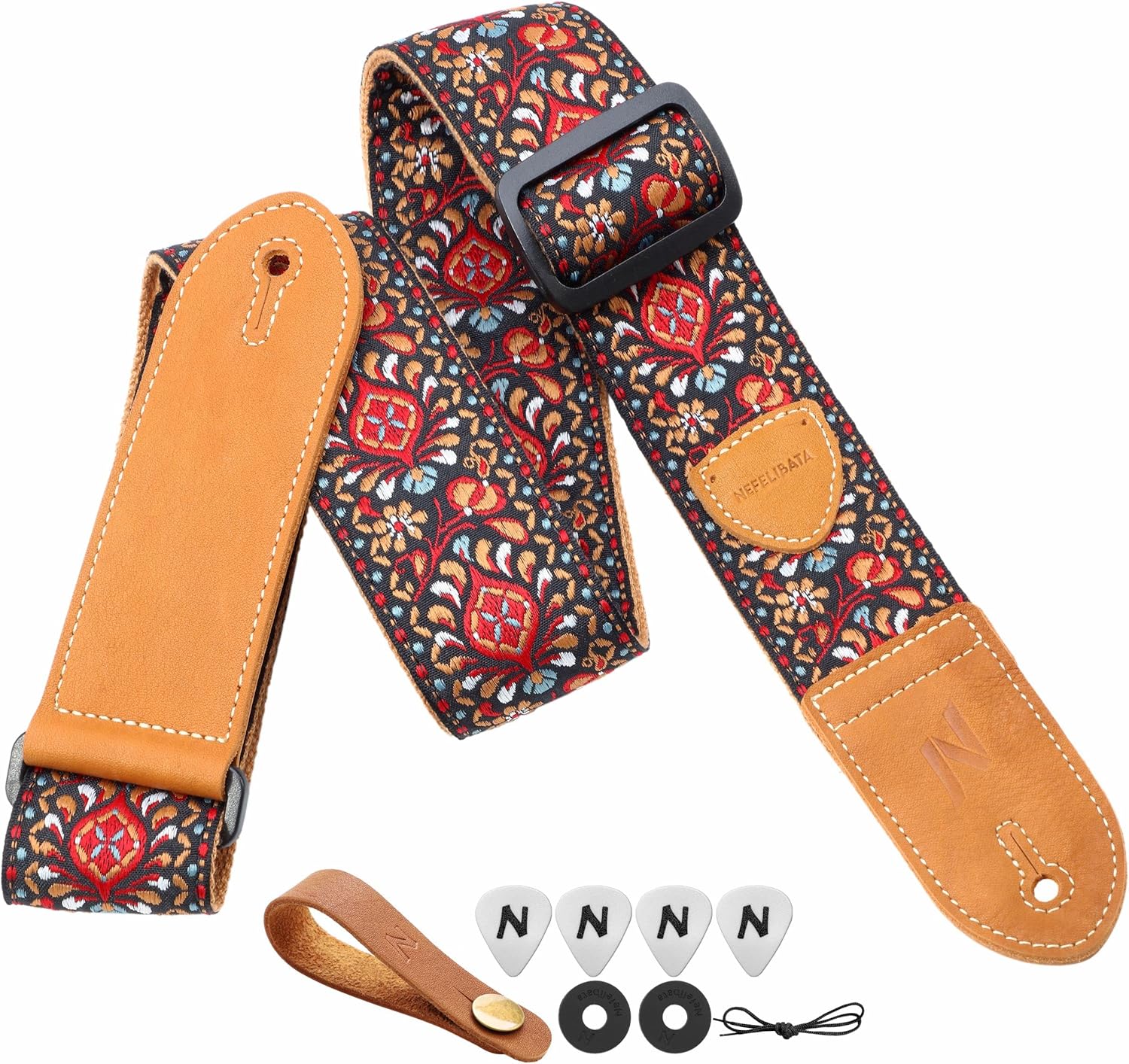 Amazon.com: Nefelibata Guitar Strap,Double leather ends,Vintage Woven W ...