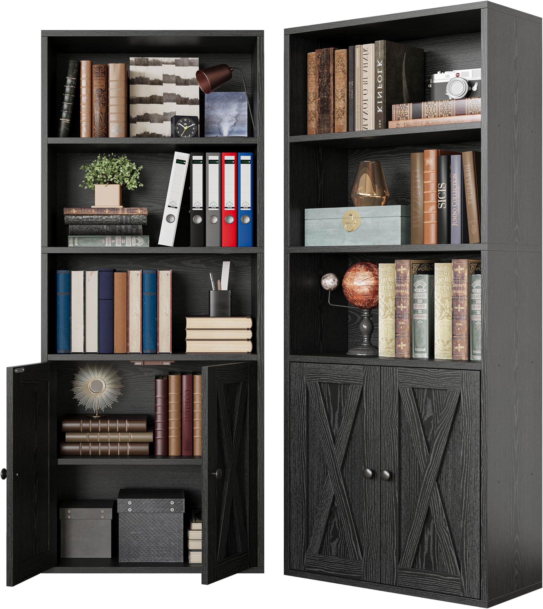 Amazon.com: Joaxswe 70in Tall Bookshelf 5 Tier Bookcase with Barn Doors ...