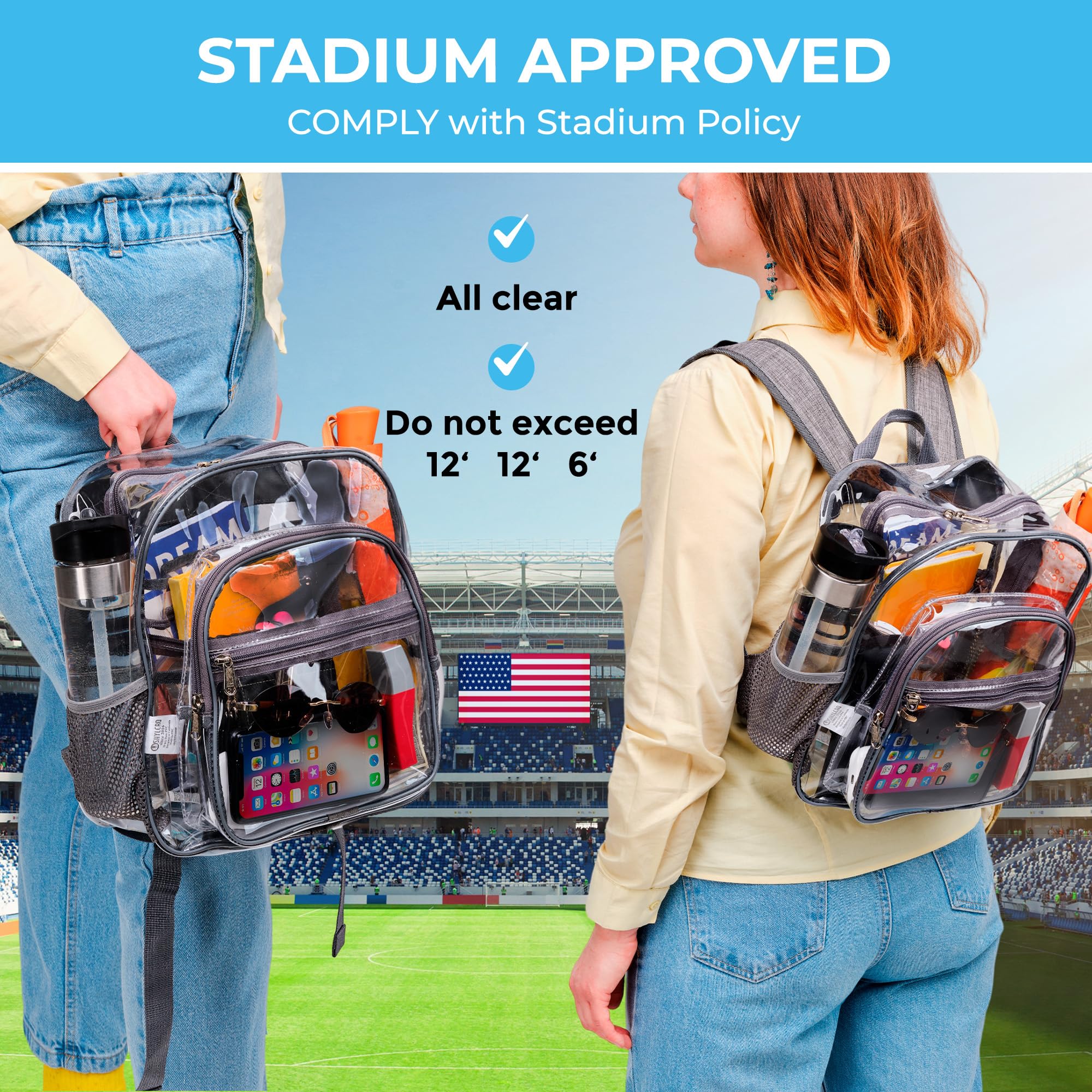 Snapklik.com : Clear Backpack Stadium Approved - Clear PVC Bag Stadium ...