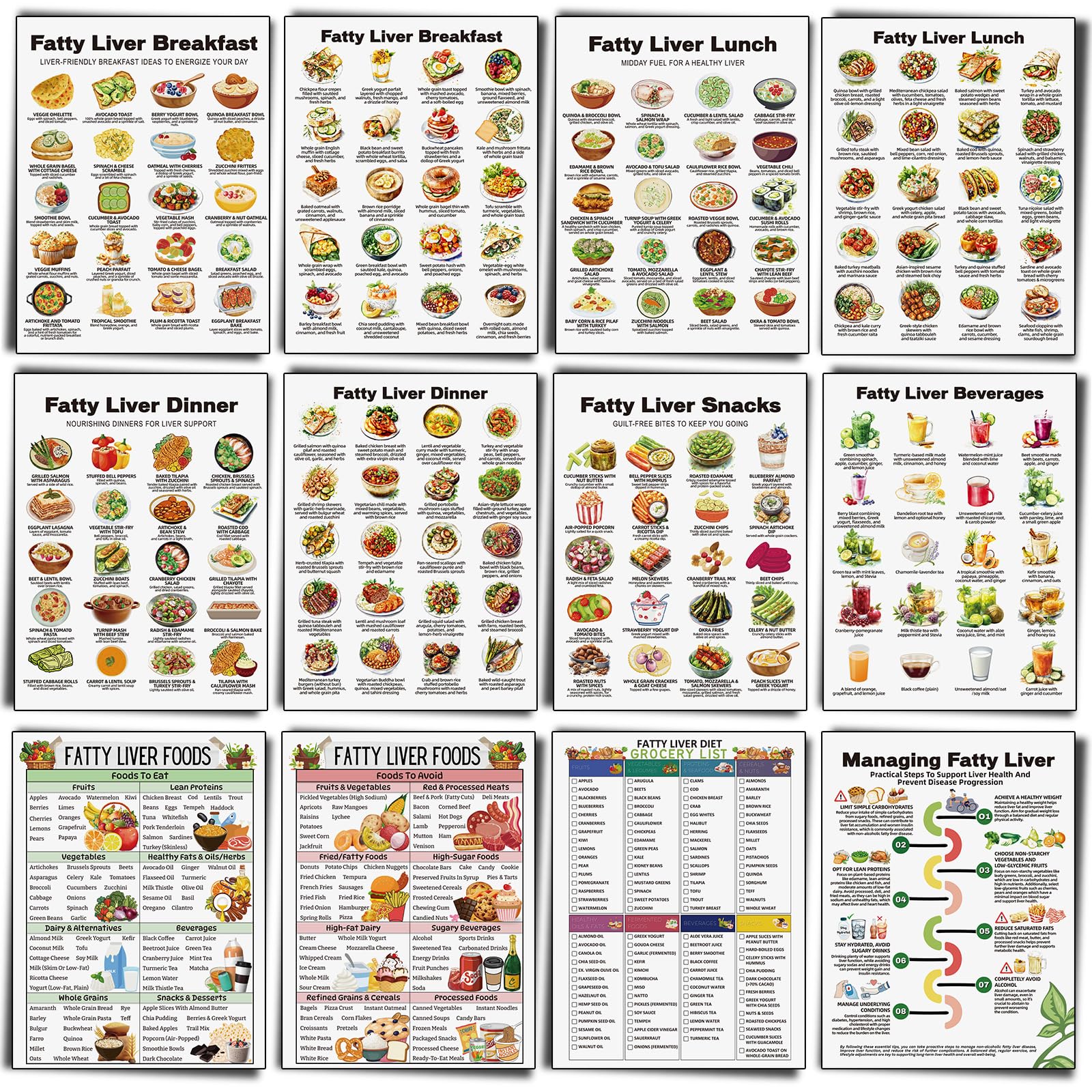 Snapklik.com : 12 Pcs Fatty Liver Food Chart Poster Fatty Liver Diet ...