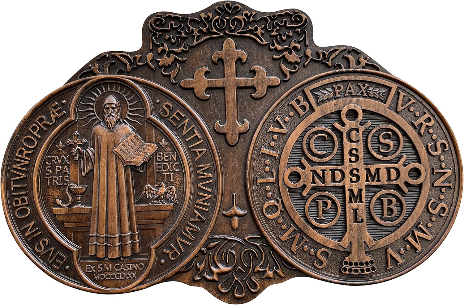 Amazon.com : BGCOPPER St. Benedict's Exorcism Medal Solid Wood Carving ...