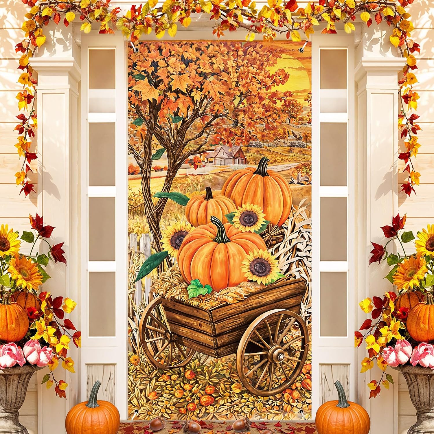 Amazon.com: Fall Door Cover Decorations Large Fabric Fall Door Banner ...