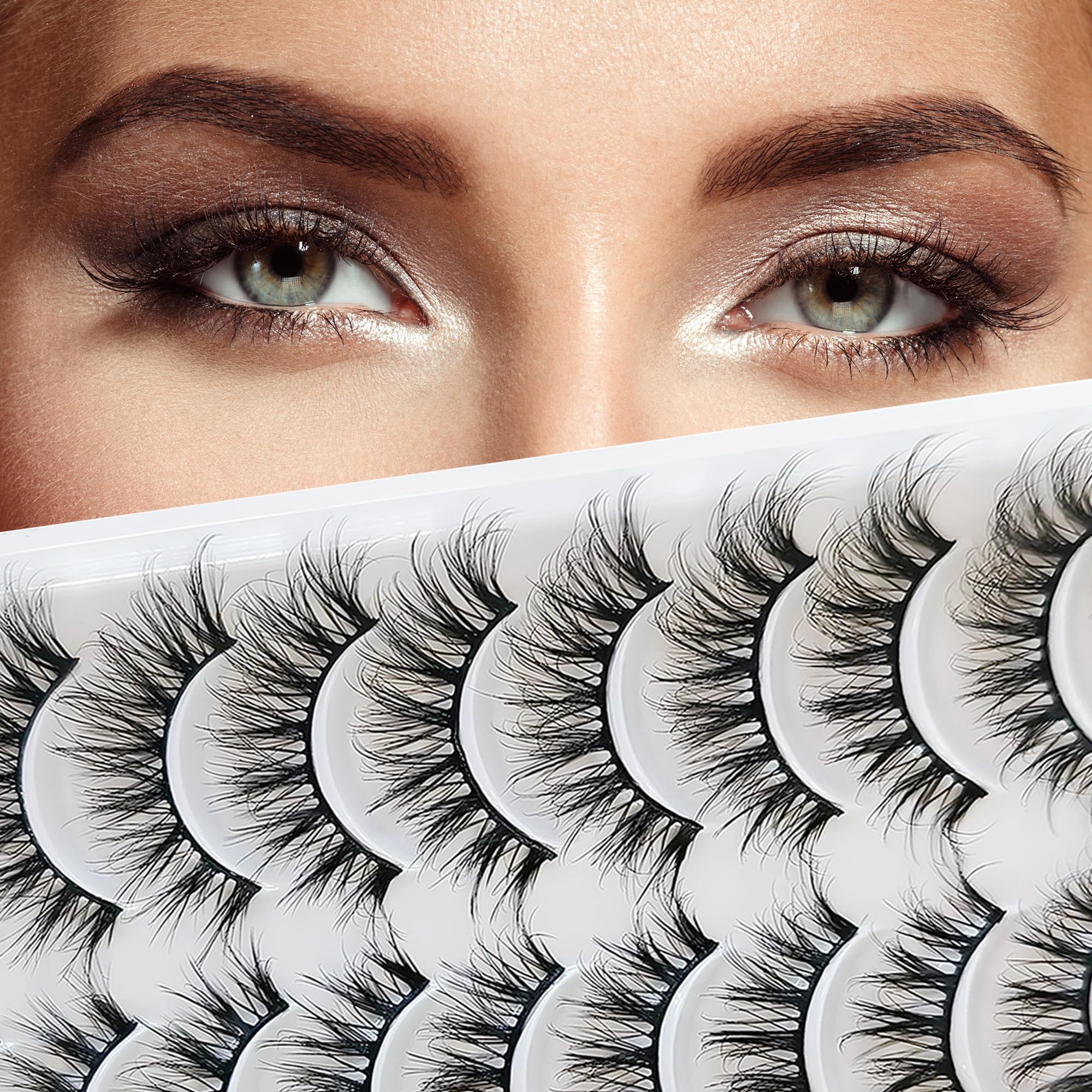 Amazon.com: False Eyelashes - 10-Pack Mink Lashes - Wispy Lashes ...