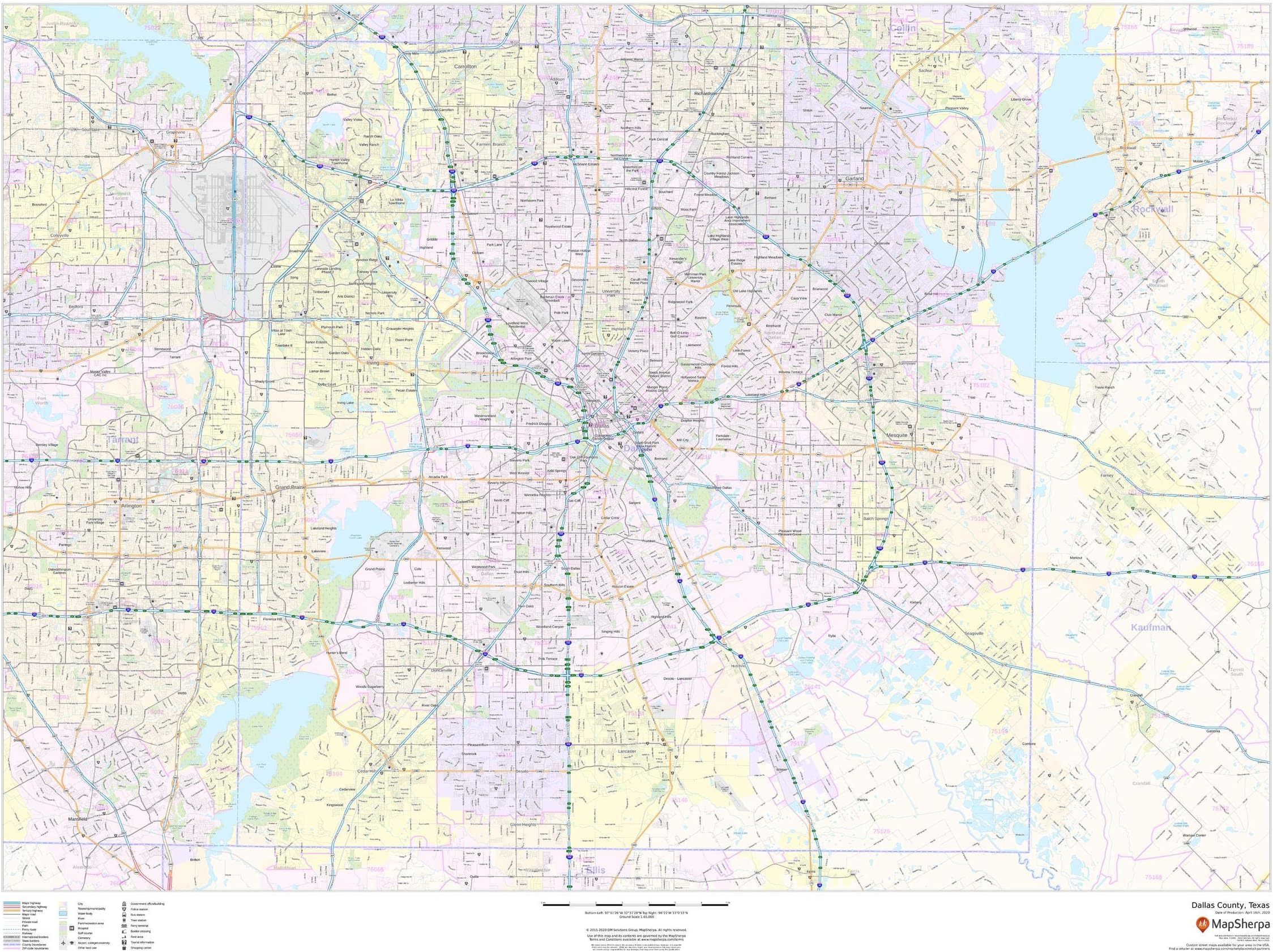 Amazon.com : Dallas - Fort Worth, Texas Zip Codes - 48" x 36" Laminated ...