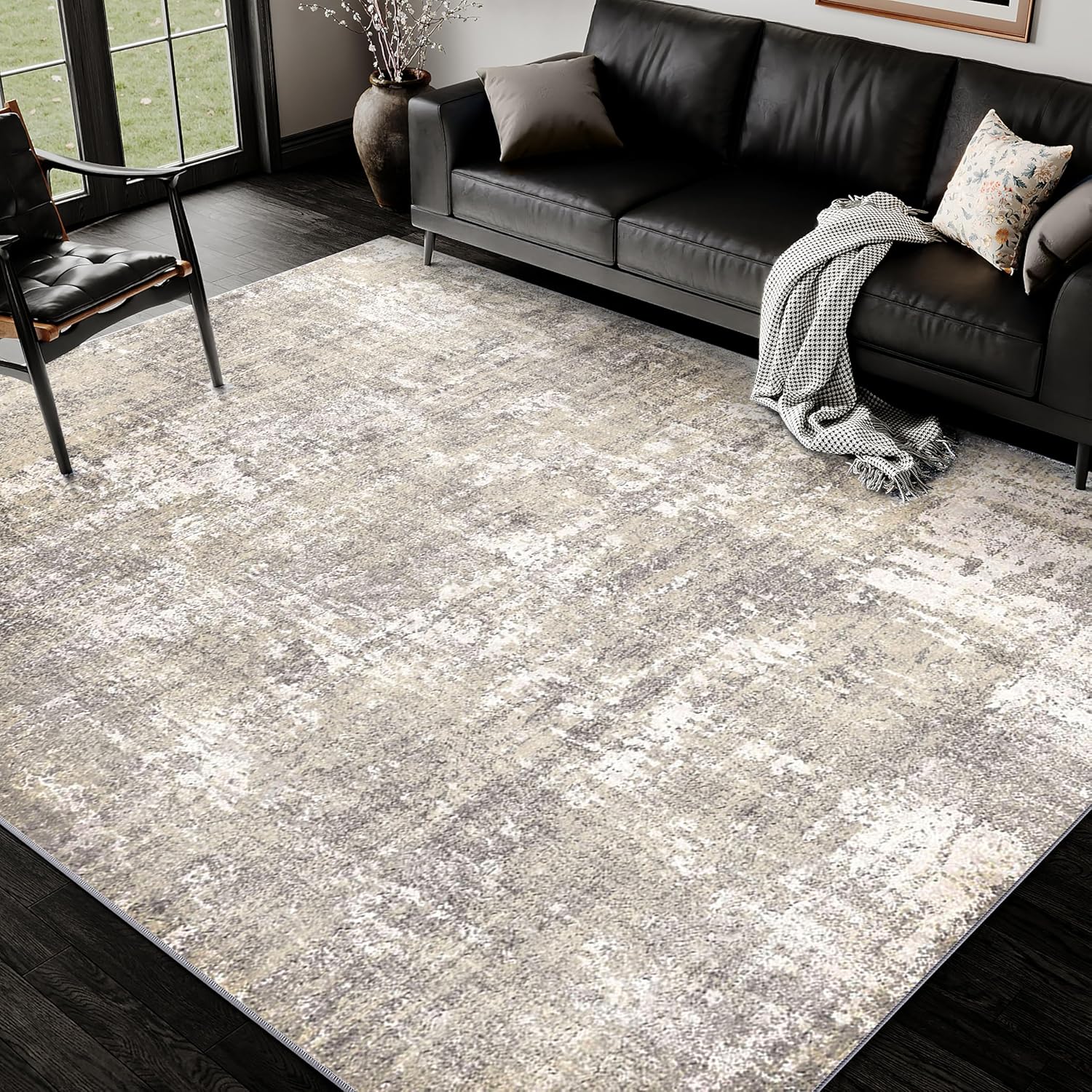 PureCozy Beige Grey Area Rug 6x9 Machine Washable Living Room Rug Non ...