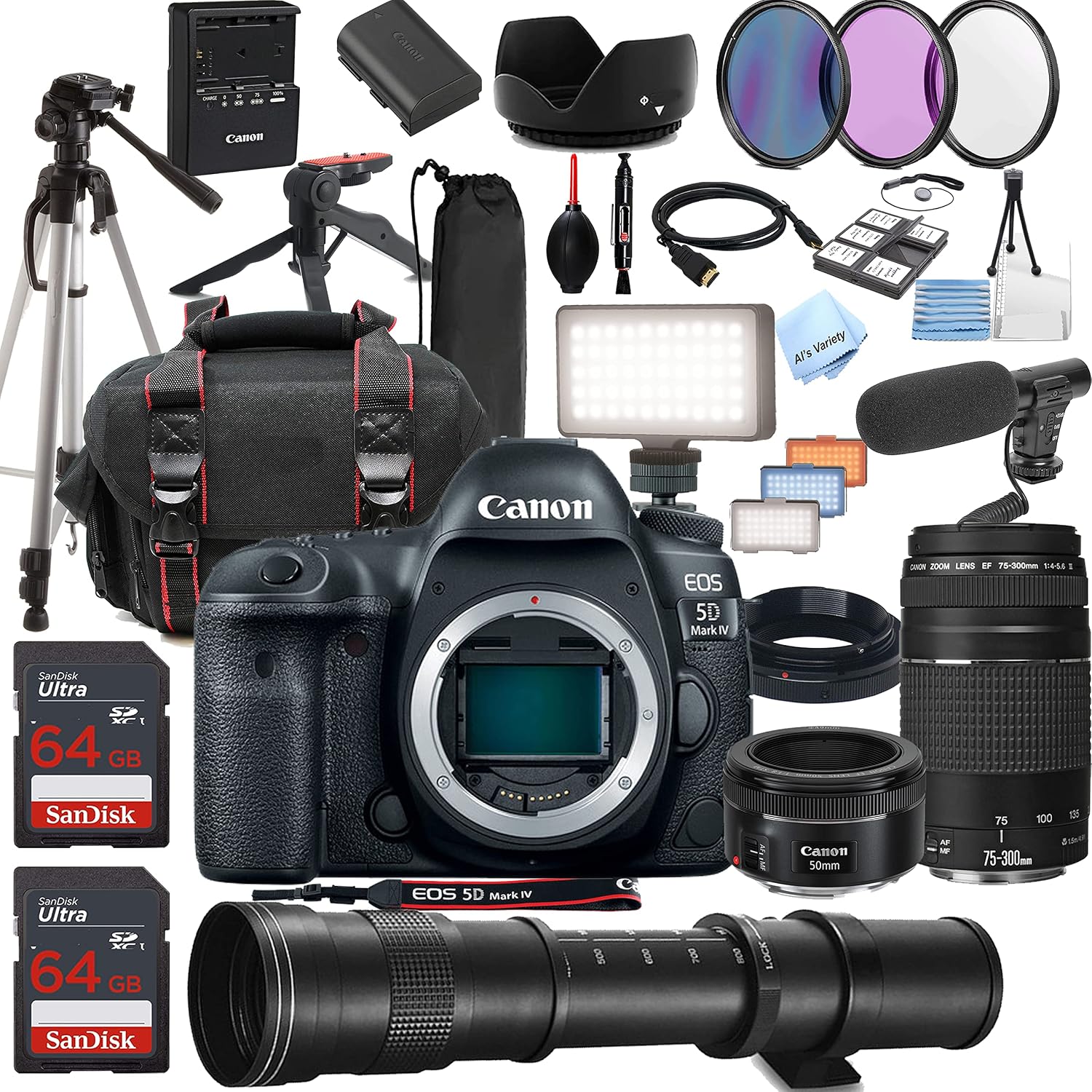 Amazon.com : Canon EOS 5D Mark IV DSLR Camera w/EF 50mm STM + 75-300mm ...