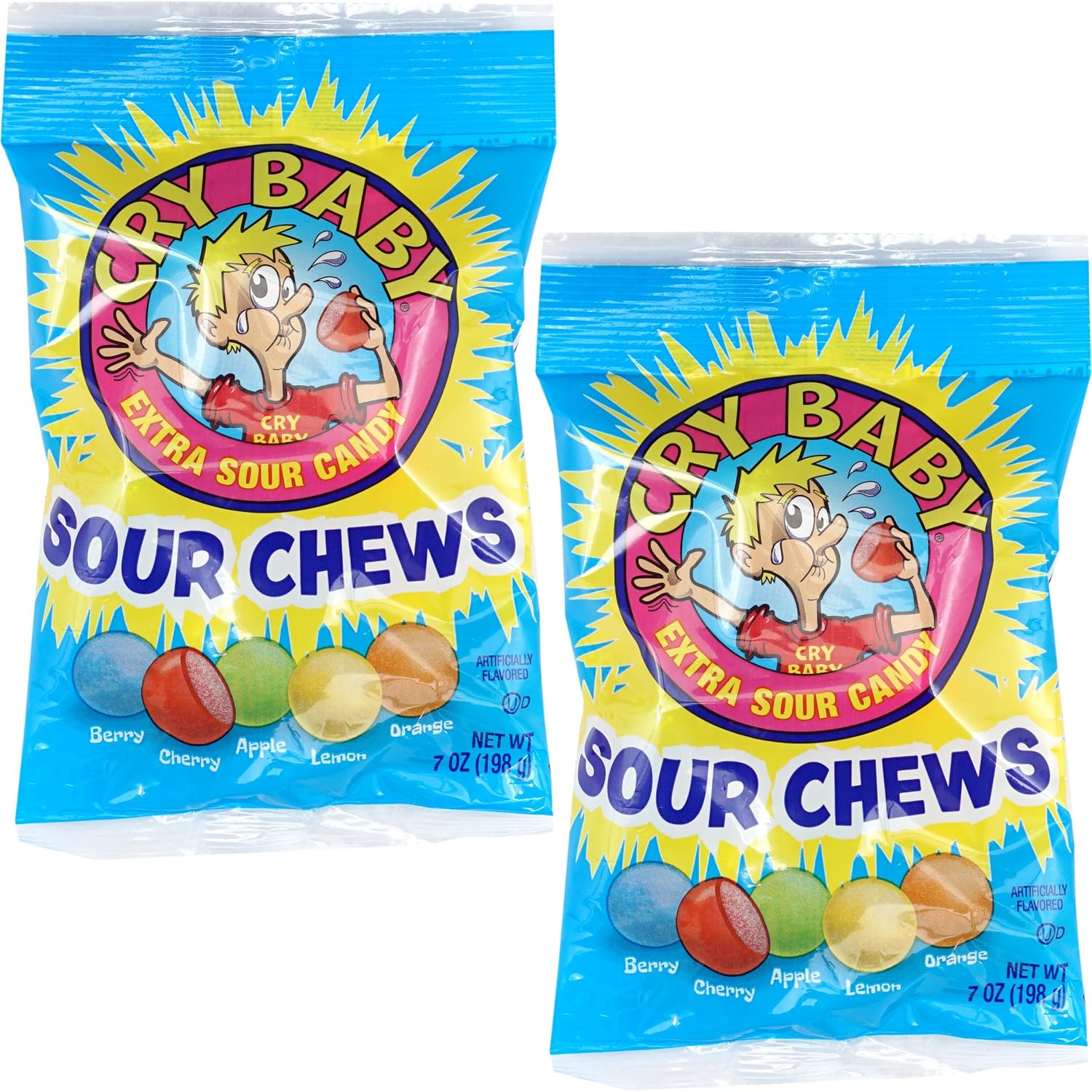 Amazon.com : Cry Baby Sour Chews, 7 Ounce Bags (2 Pack), Sour Hard ...