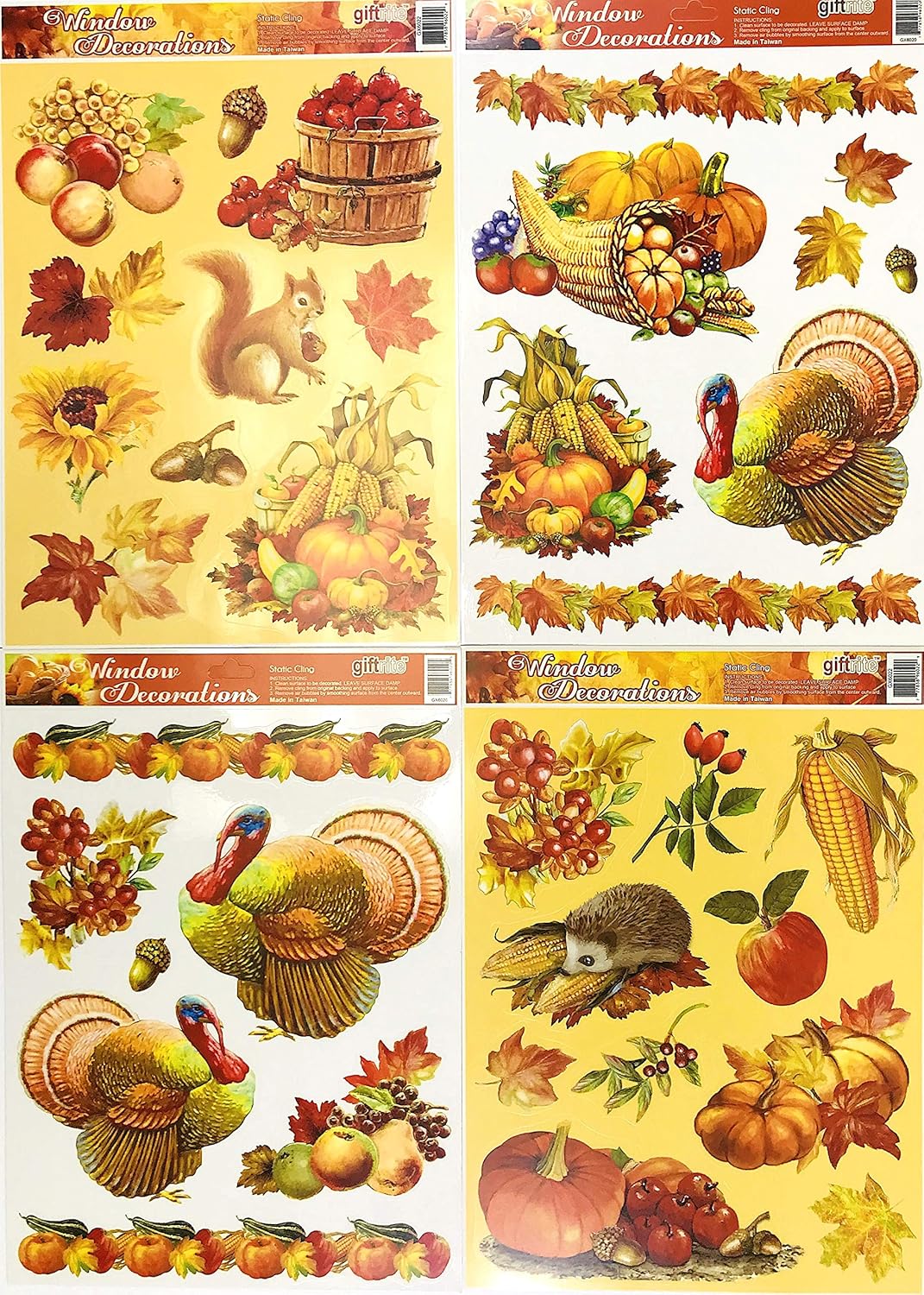 Amazon.com: Fall Harvest Vinyl Window Clings: Turkeys Hedgehog Squirrel ...