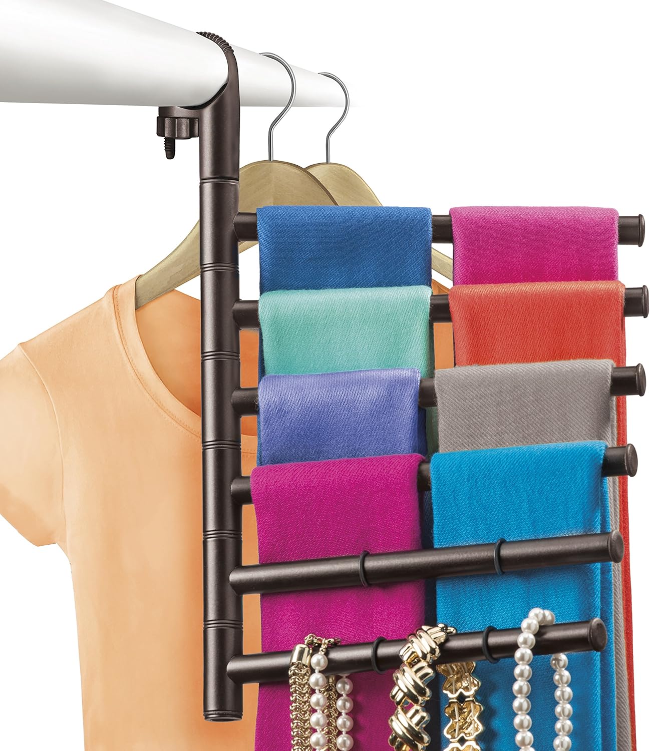 Amazon.com: Lynk Hanging Pivoting Scarf Rack and Accessory Holder ...