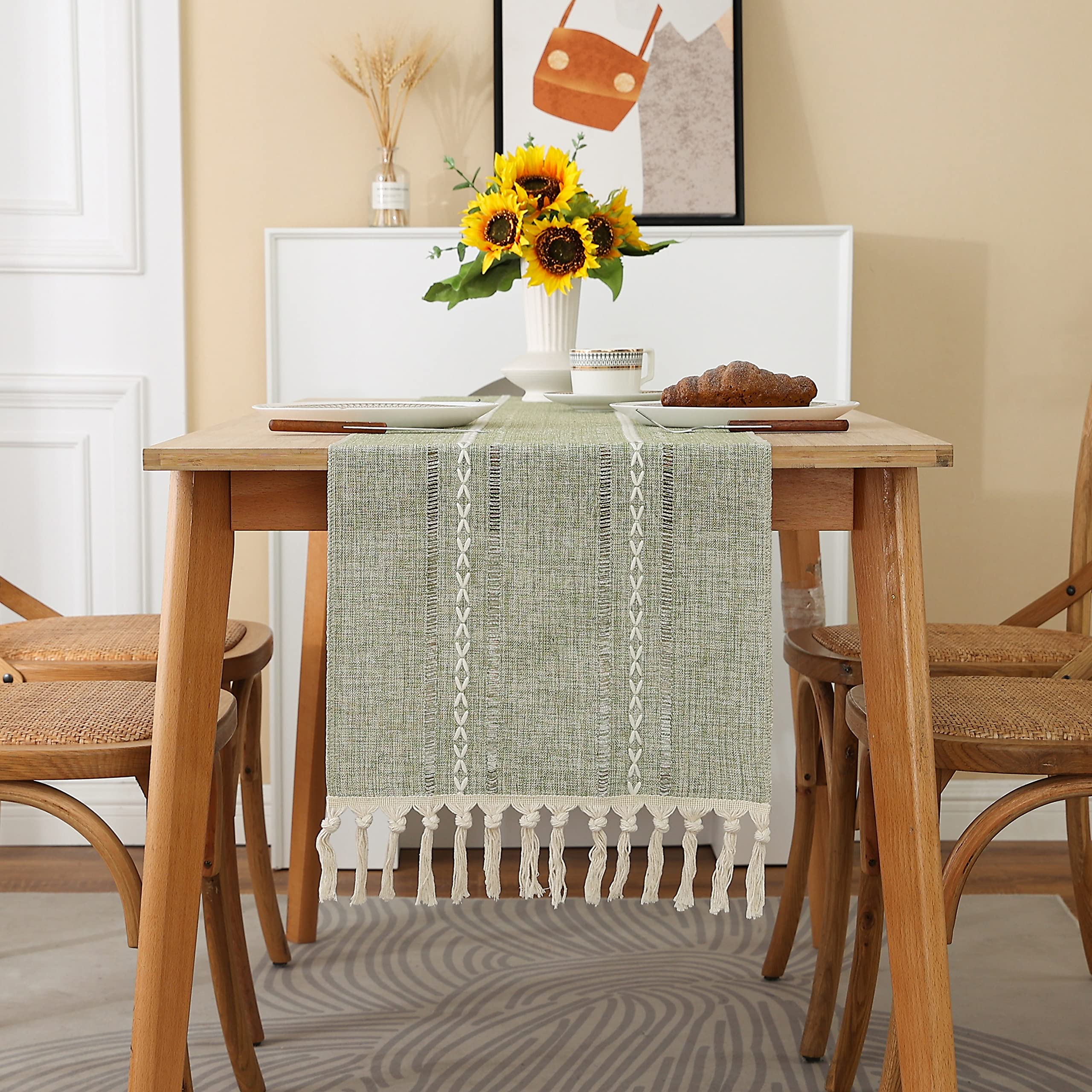 Amazon.com: Country Rustic Linen Table Runner with Tassel Striped ...