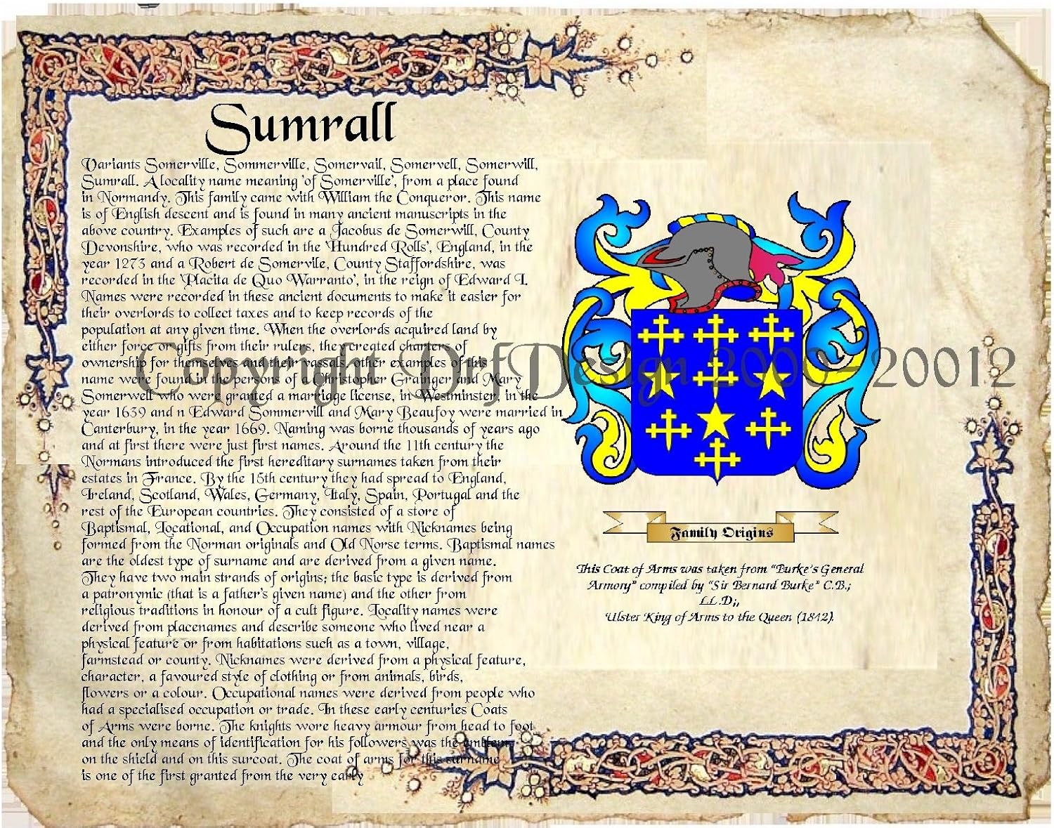 Amazon.com: Sumrall Coat of Arms/ Family Crest on Fine Paper and Family ...