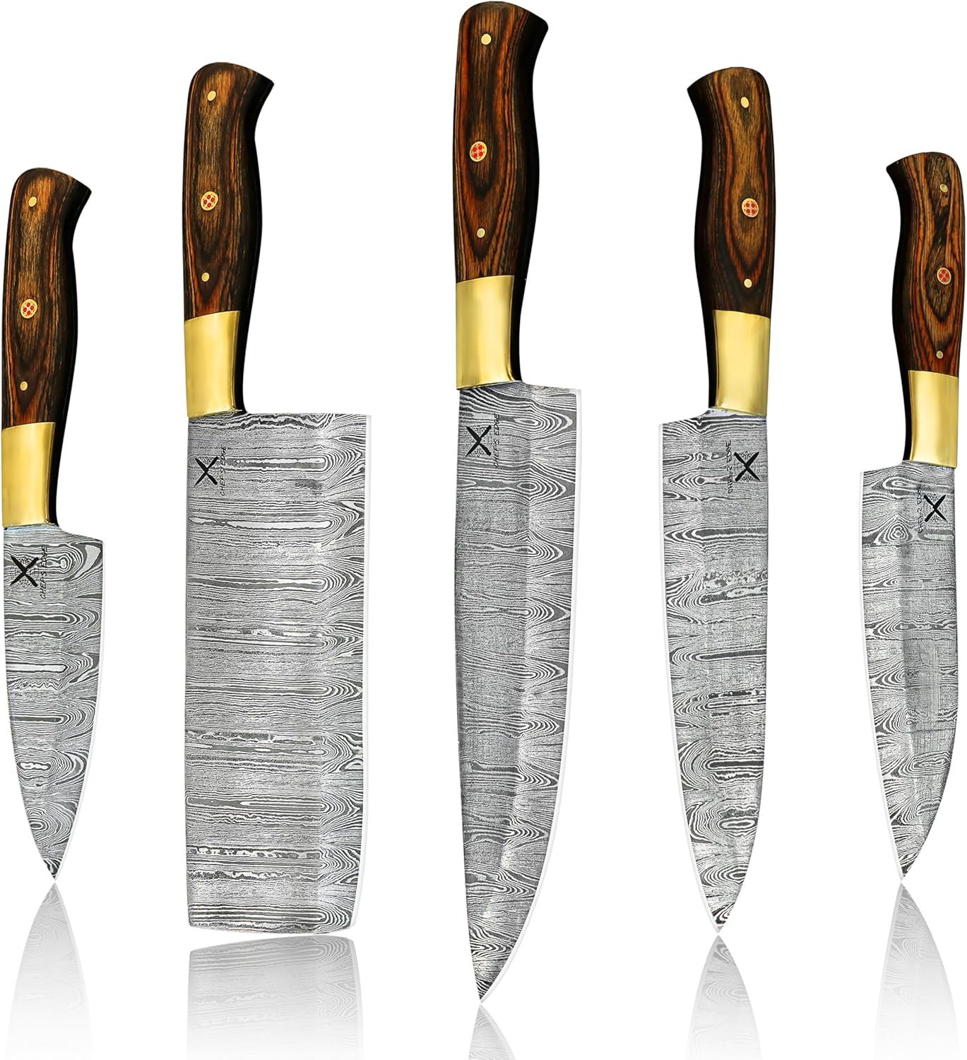 Chef's Edge Damascus Steel Chef Knives Set | 5 Handmade Knife with ...