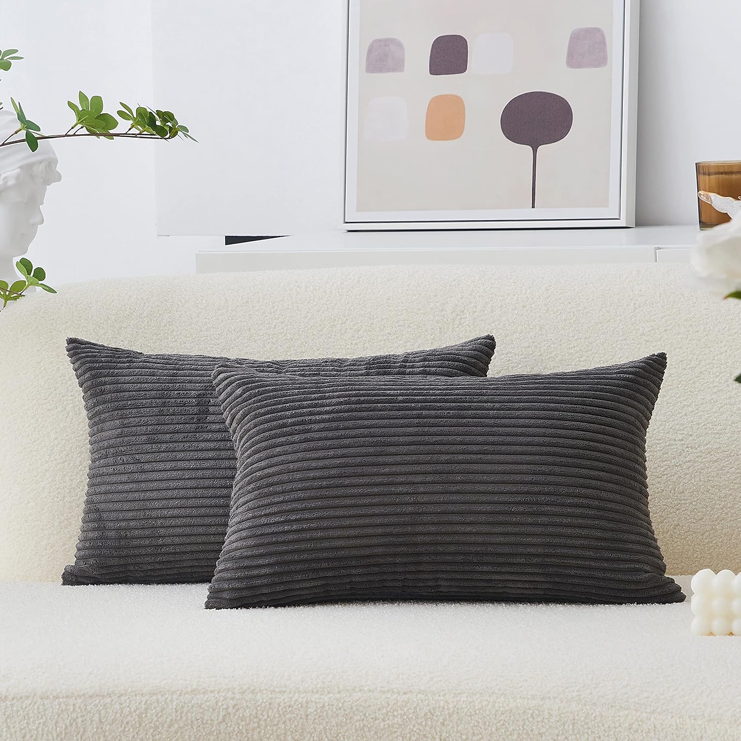 Home Brilliant 30x50 Cushion Cover Pack of 2, Soft Corduroy Dark Grey ...