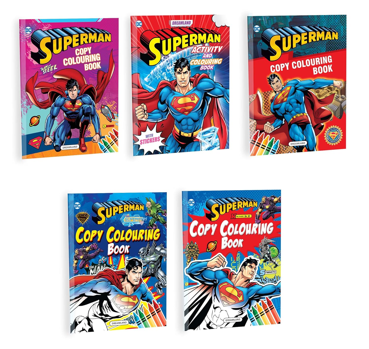Superman Copy Colouring and Activity Books Pack with Stickers for Kids ...