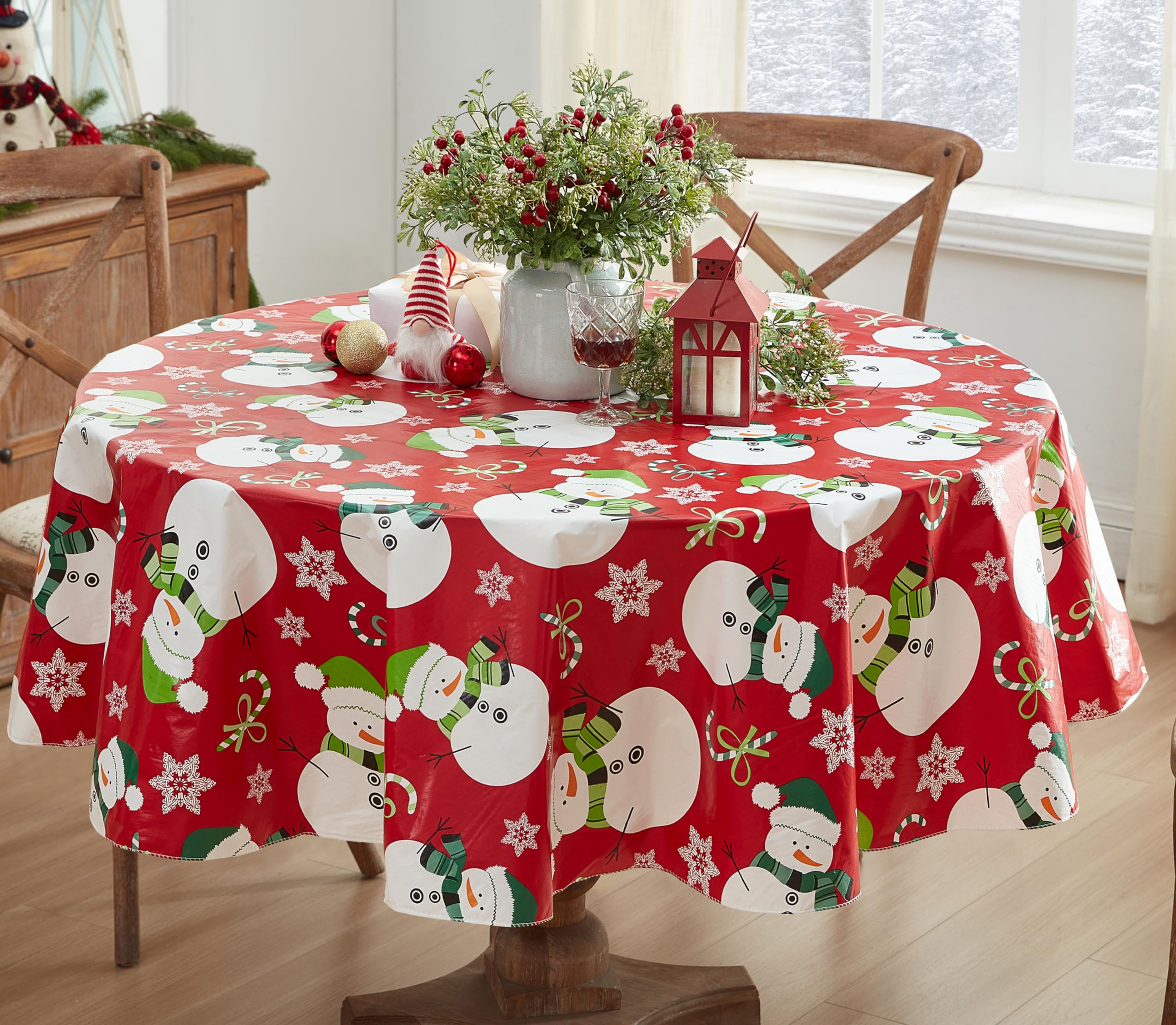 Amazon.com: Newbridge Red Swirling Snowman Christmas Vinyl Tablecloth ...